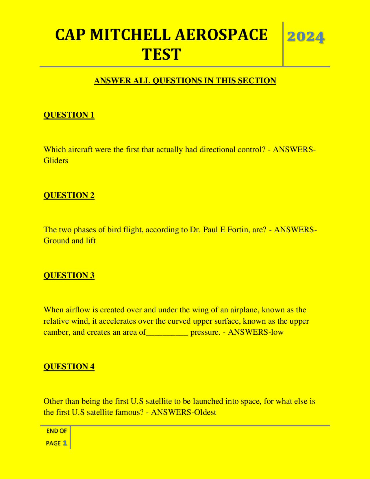 CAP MITCHELL AEROSPACE TEST QUESTIONS AND ANSWERS 2025 | Exams Aviation ...