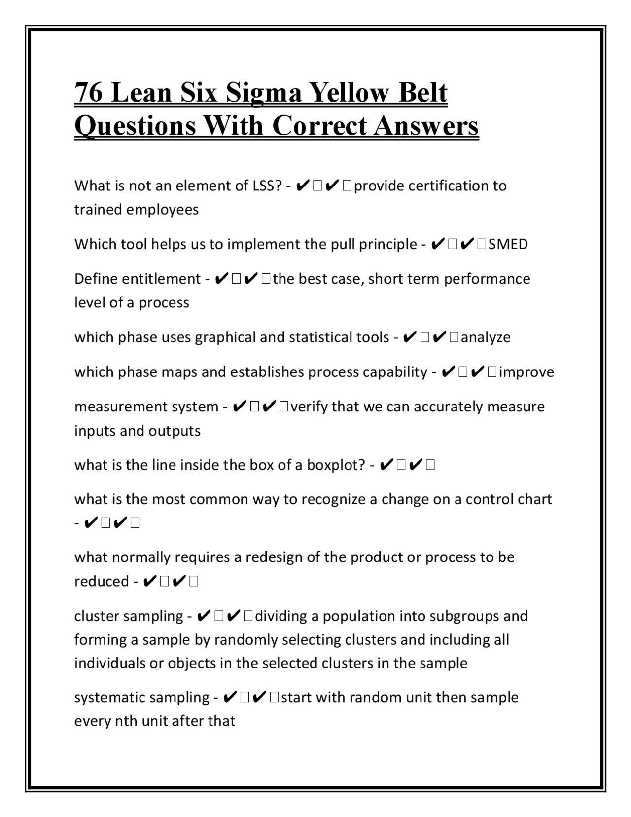 76 Lean Six Sigma Yellow Belt Questions With Correct Answers ...