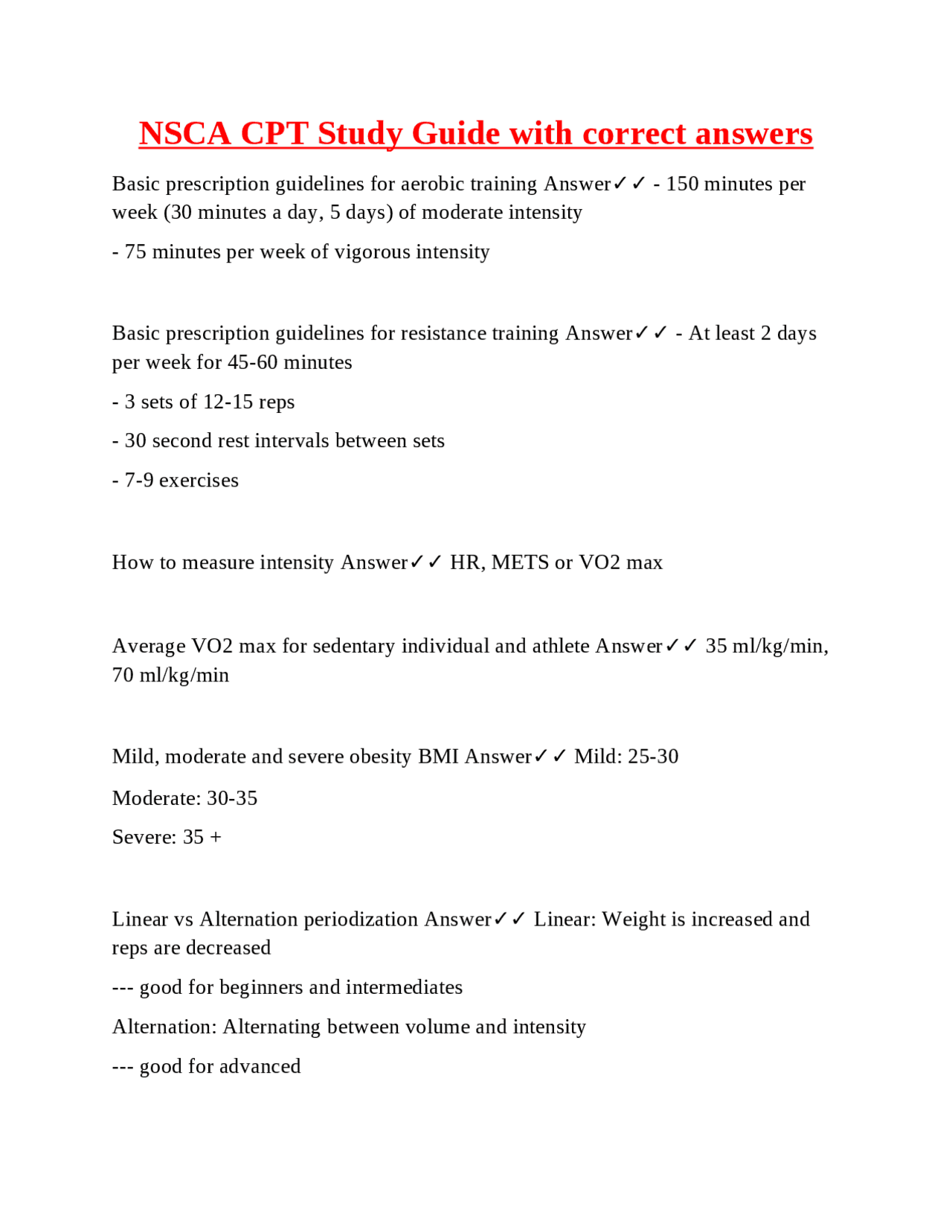 NSCA CPT Study Guide: Exercise Prescription & Training Principles ...