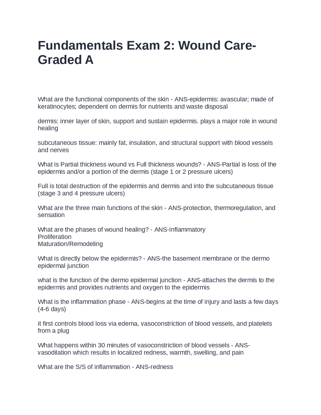 Fundamentals of Wound Care: Exam 2 Review | Exams Nursing | Docsity