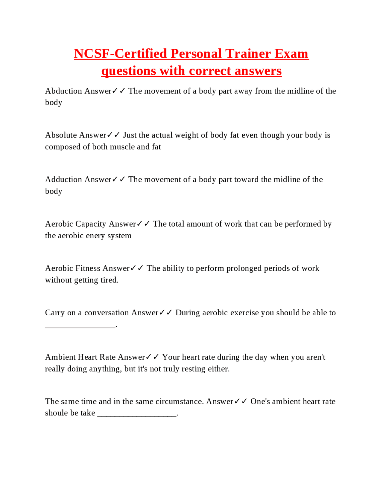 NCSF-Certified Personal Trainer Exam questions with correct answers ...