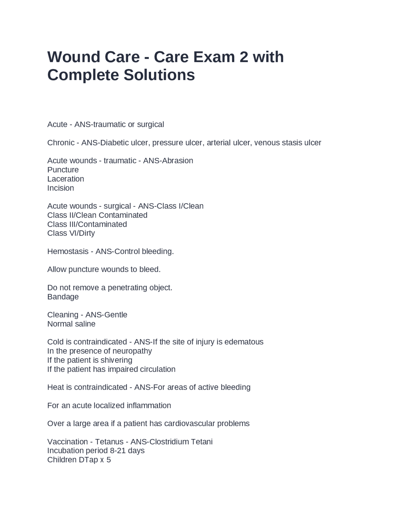 Wound Care: Comprehensive Guide with Exam Questions and Answers | Exams ...