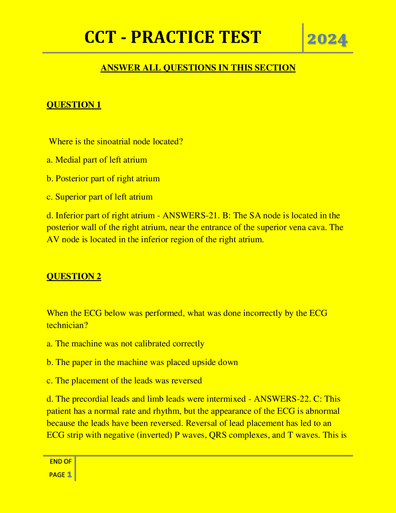 Cardiovascular Technology (CCT) Practice Test: ECG Interpretation and ...