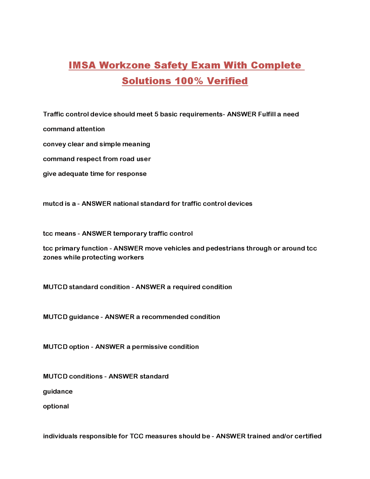 IMSA Workzone Safety Exam: Comprehensive Guide with Solutions | Exams ...