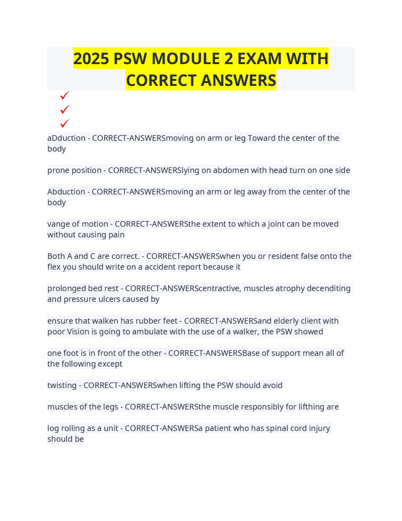 2025 PSW MODULE 2 EXAM WITH CORRECT ANSWERS | Exams Advanced Education ...