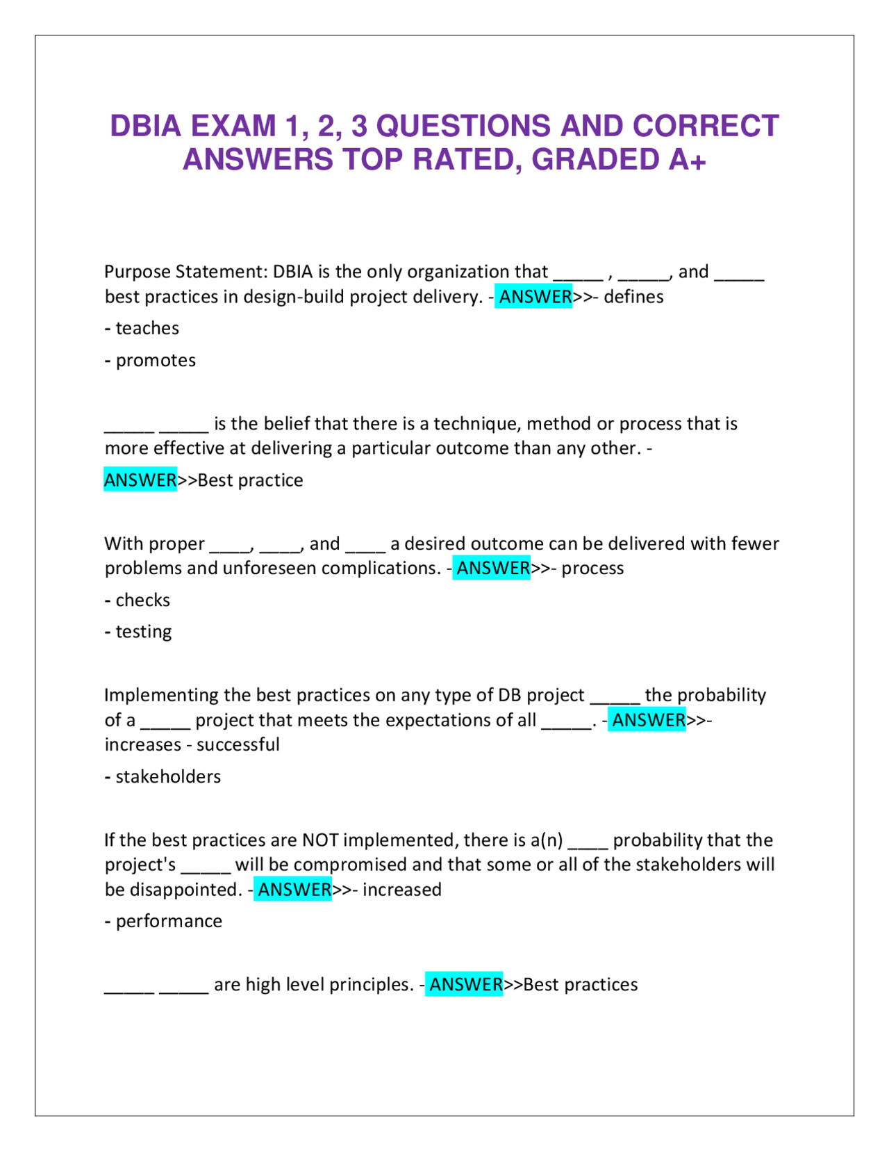 DBIA Exam Questions and Answers: Best Practices in Design-Build Project ...