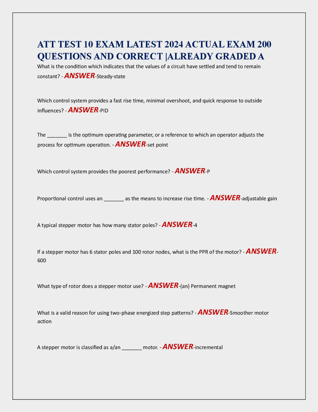 ATT TEST 10 EXAM LATEST 2024 ACTUAL EXAM 200 QUESTIONS AND CORRECT ...