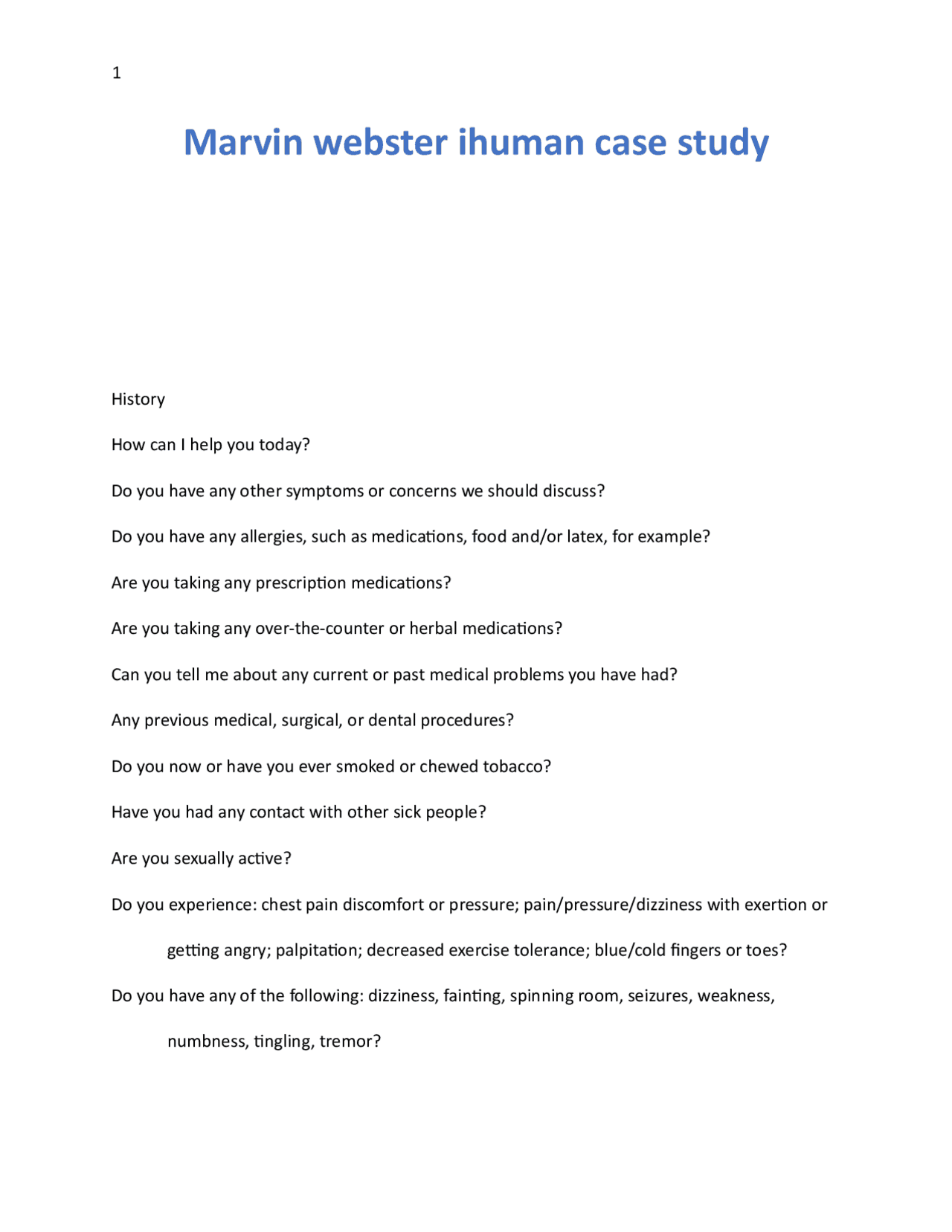 Marvin webster ihuman case study | Exams Nursing | Docsity