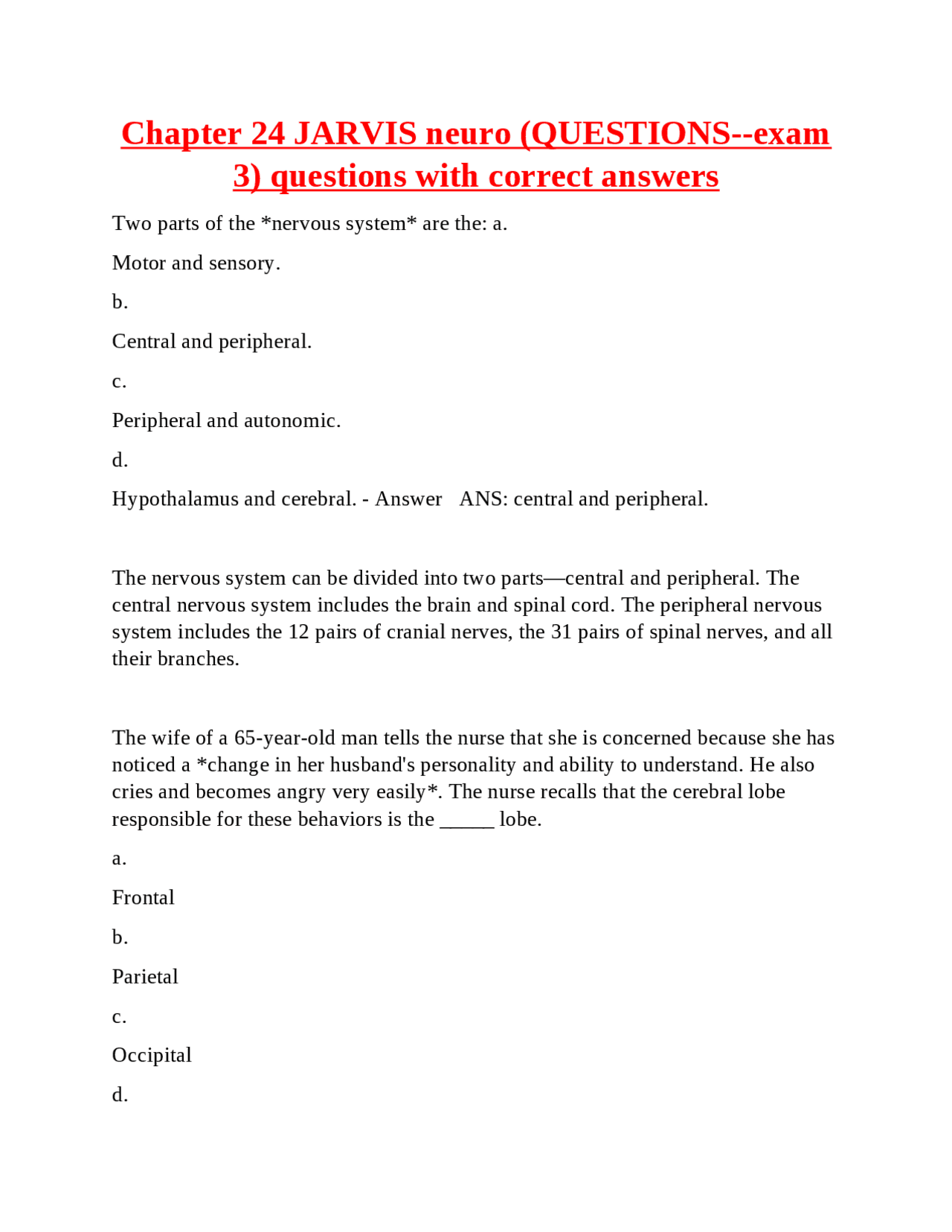 Chapter 24 JARVIS neuro (QUESTIONS--exam 3) questions with correct ...