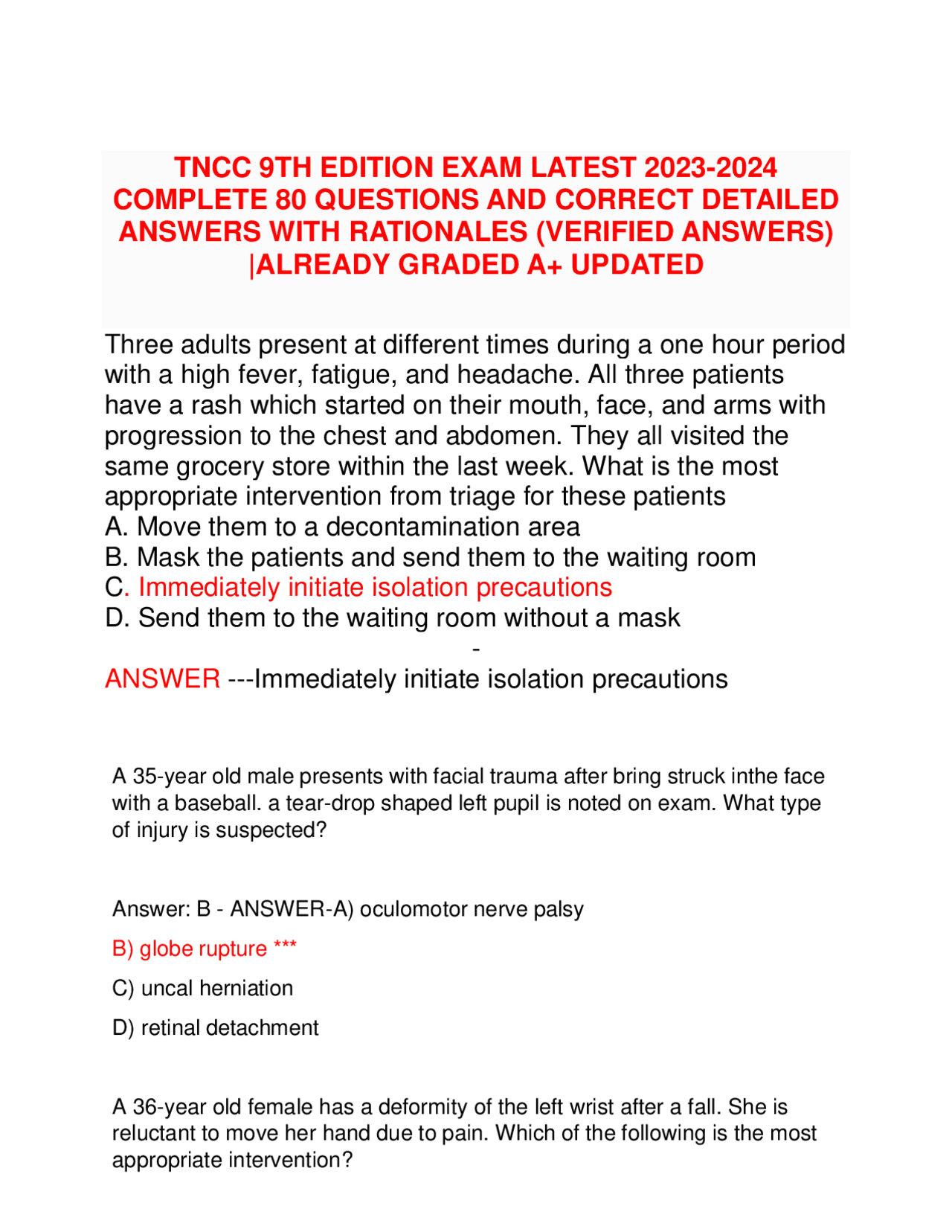 TNCC_9TH_EDITION_EXAM_.pdf | Exams Nursing | Docsity
