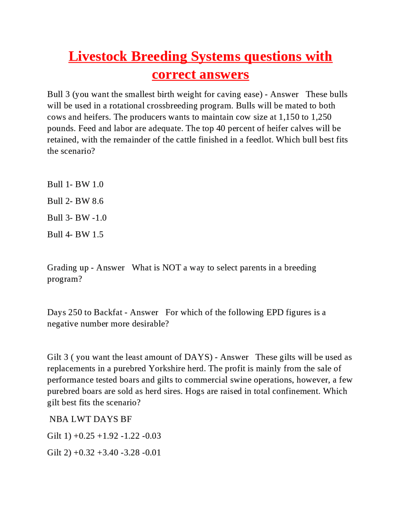 Livestock Breeding Systems: Multiple Choice Questions and Answers ...