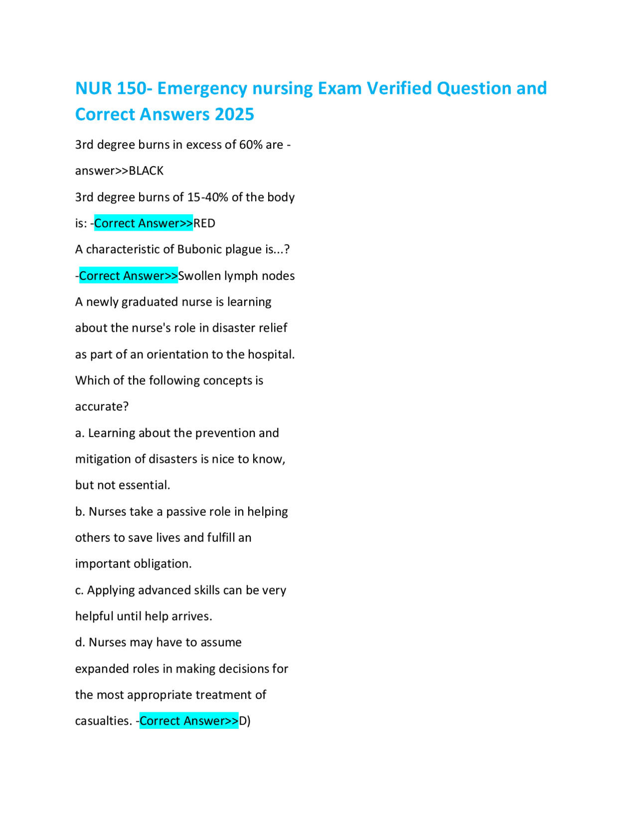 Emergency Nursing Exam: Questions and Answers for Disaster Preparedness ...