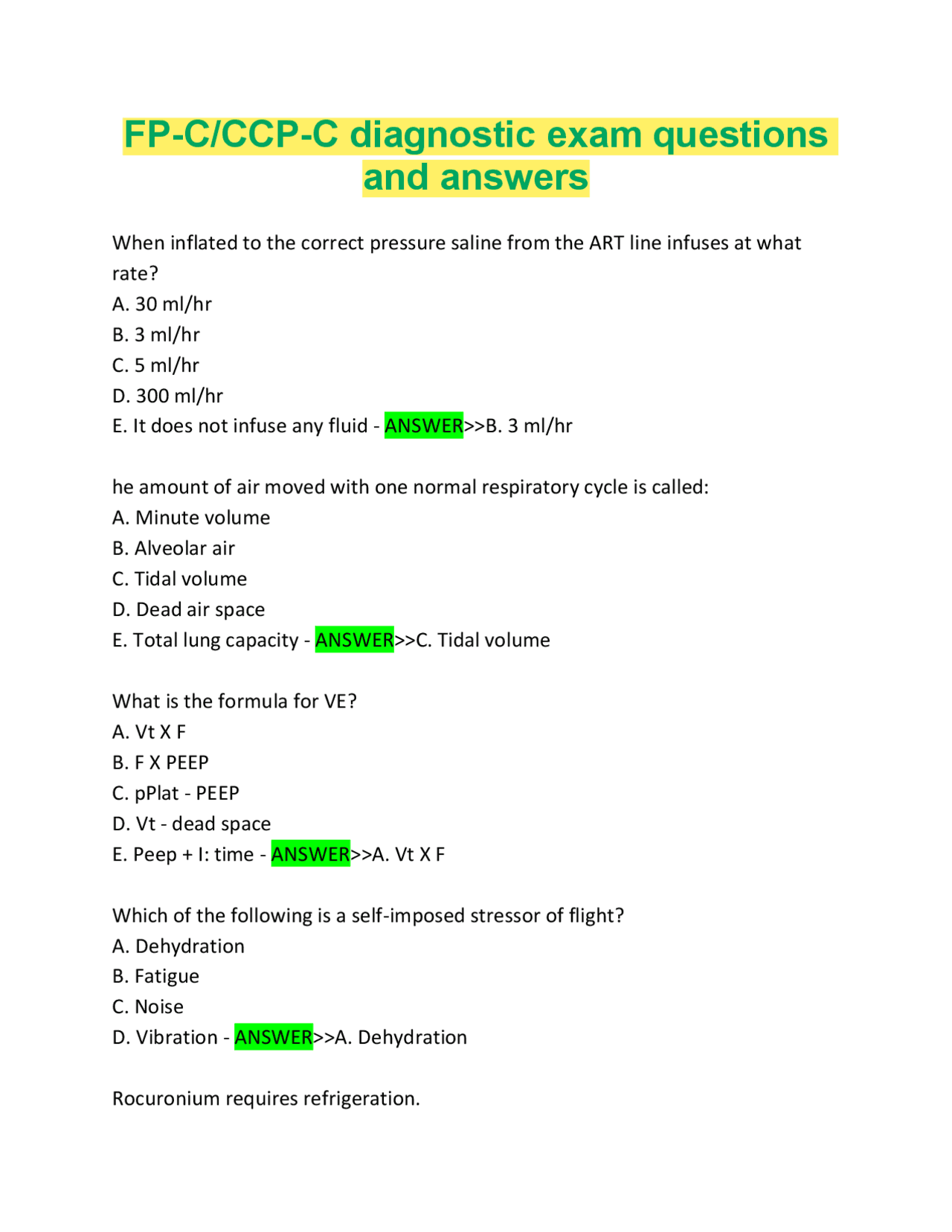 FP-C/CCP-C diagnostic exam questions and answers | Exams Nursing | Docsity