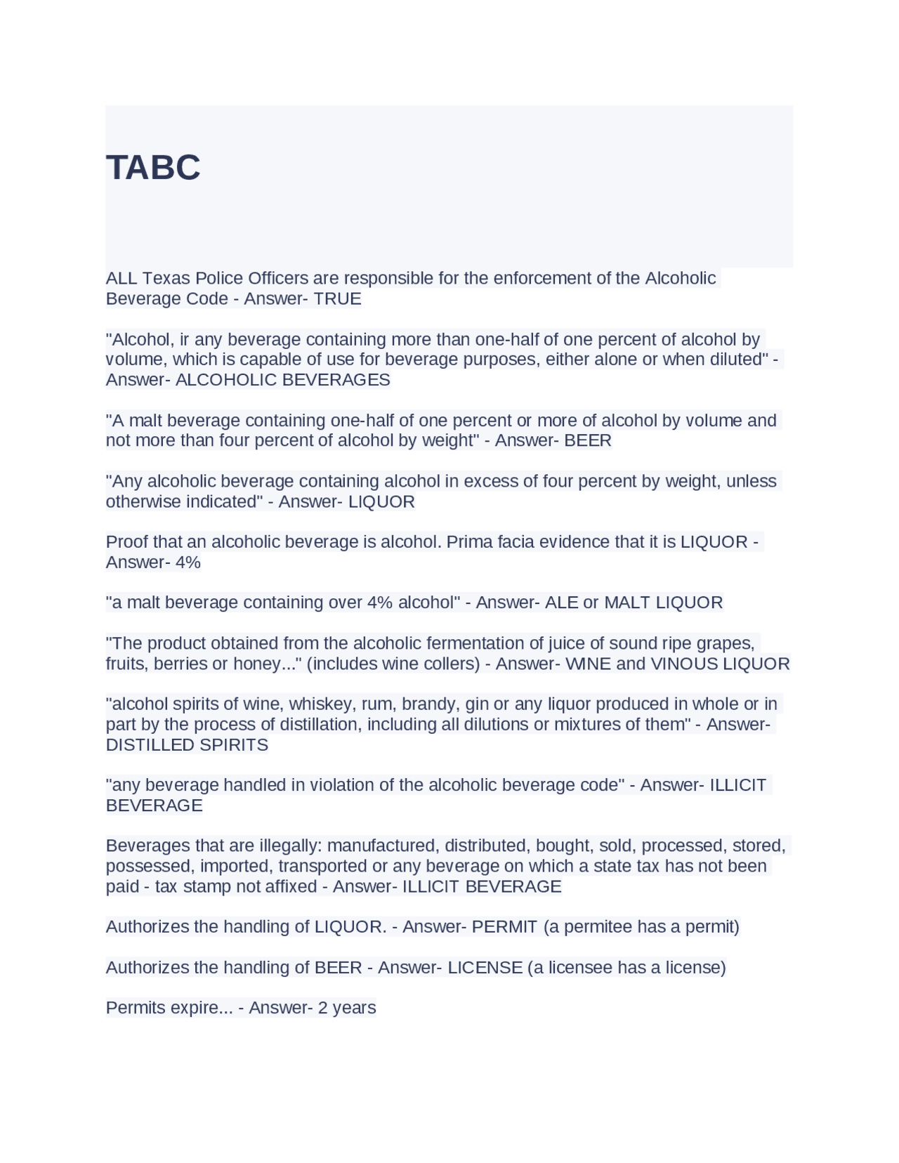 TABC Exam with 100% correct Answers | Latest Updated | Exams Advanced ...