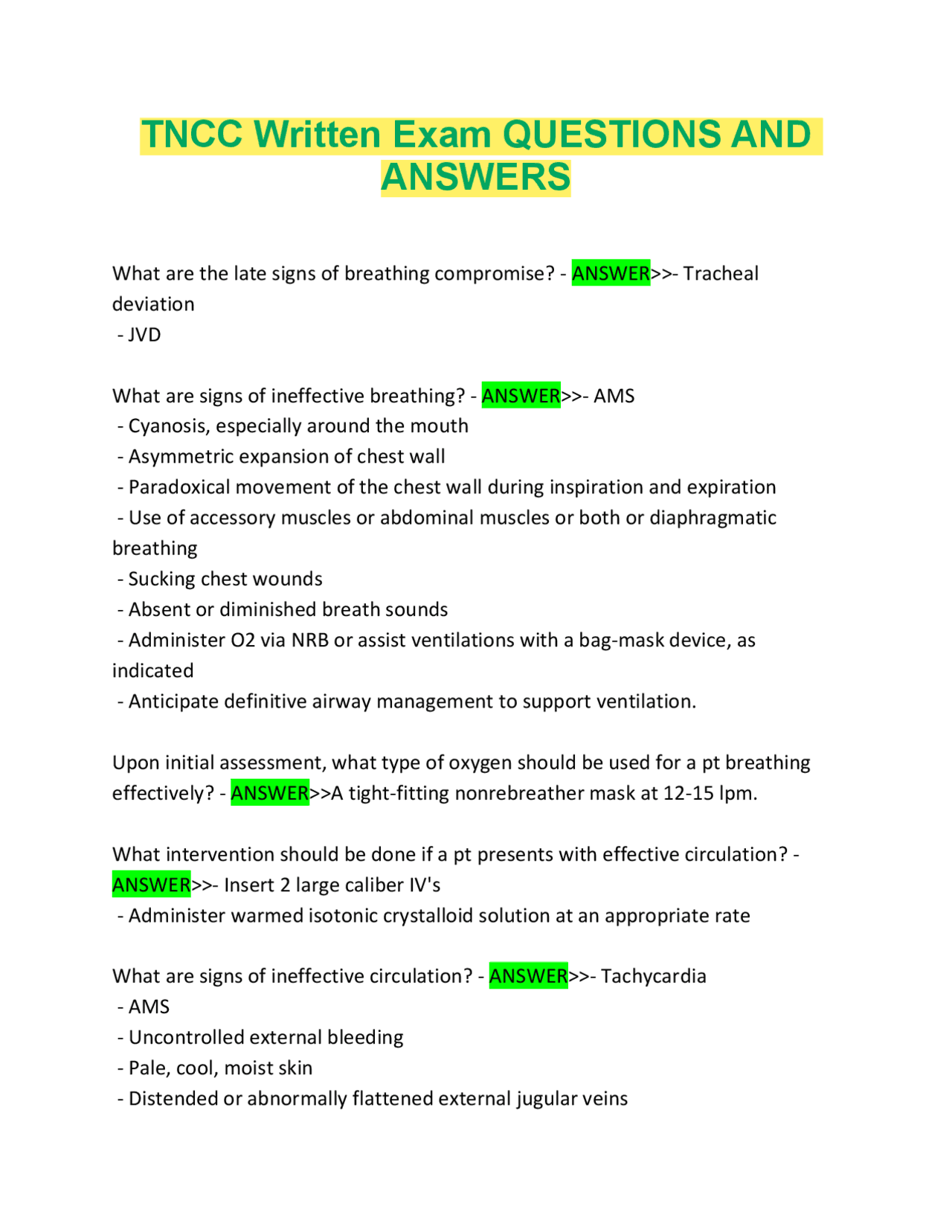TNCC Written Exam Questions and Answers: A Comprehensive Guide to ...