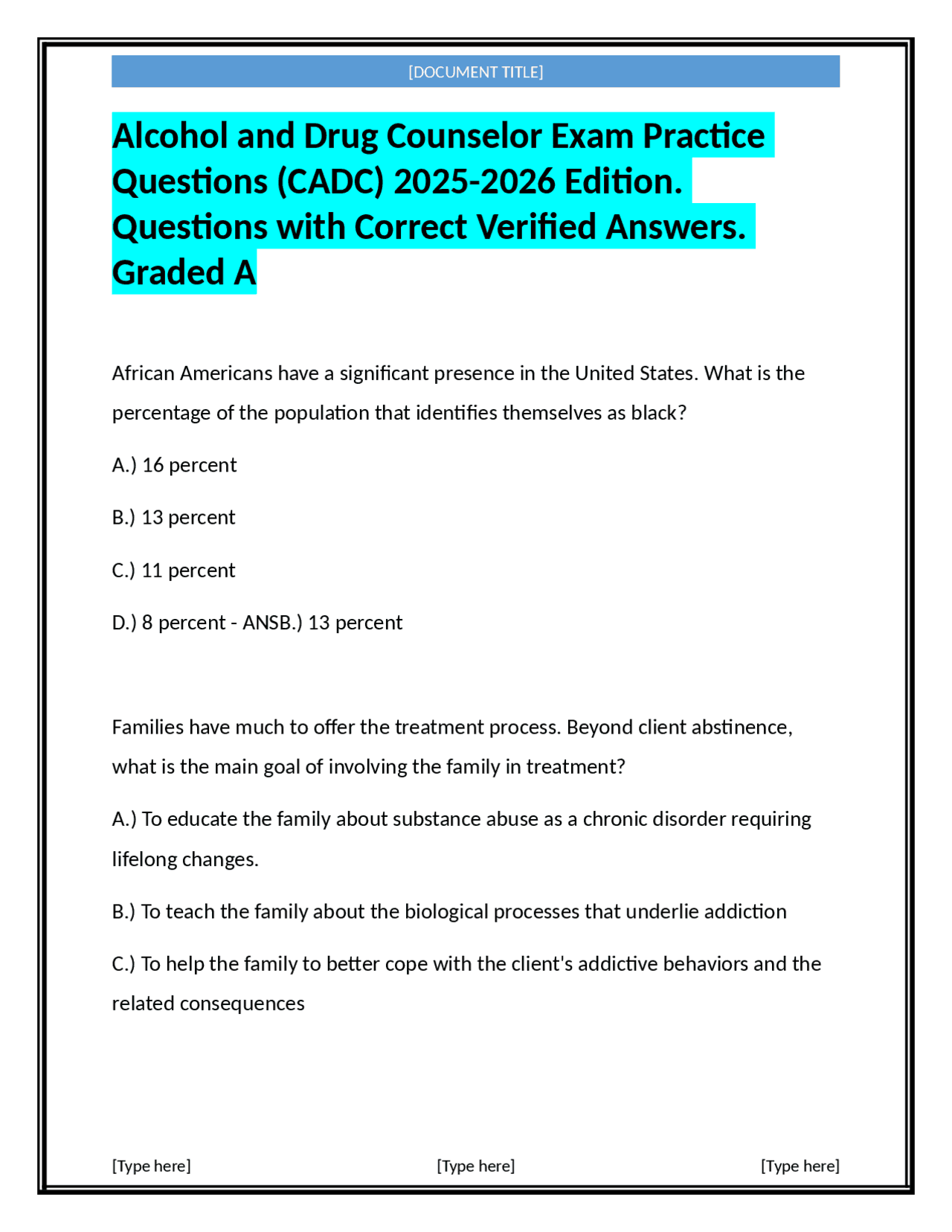 Alcohol and Drug Counselor Exam Practice Questions (CADC) 2025-2026 ...