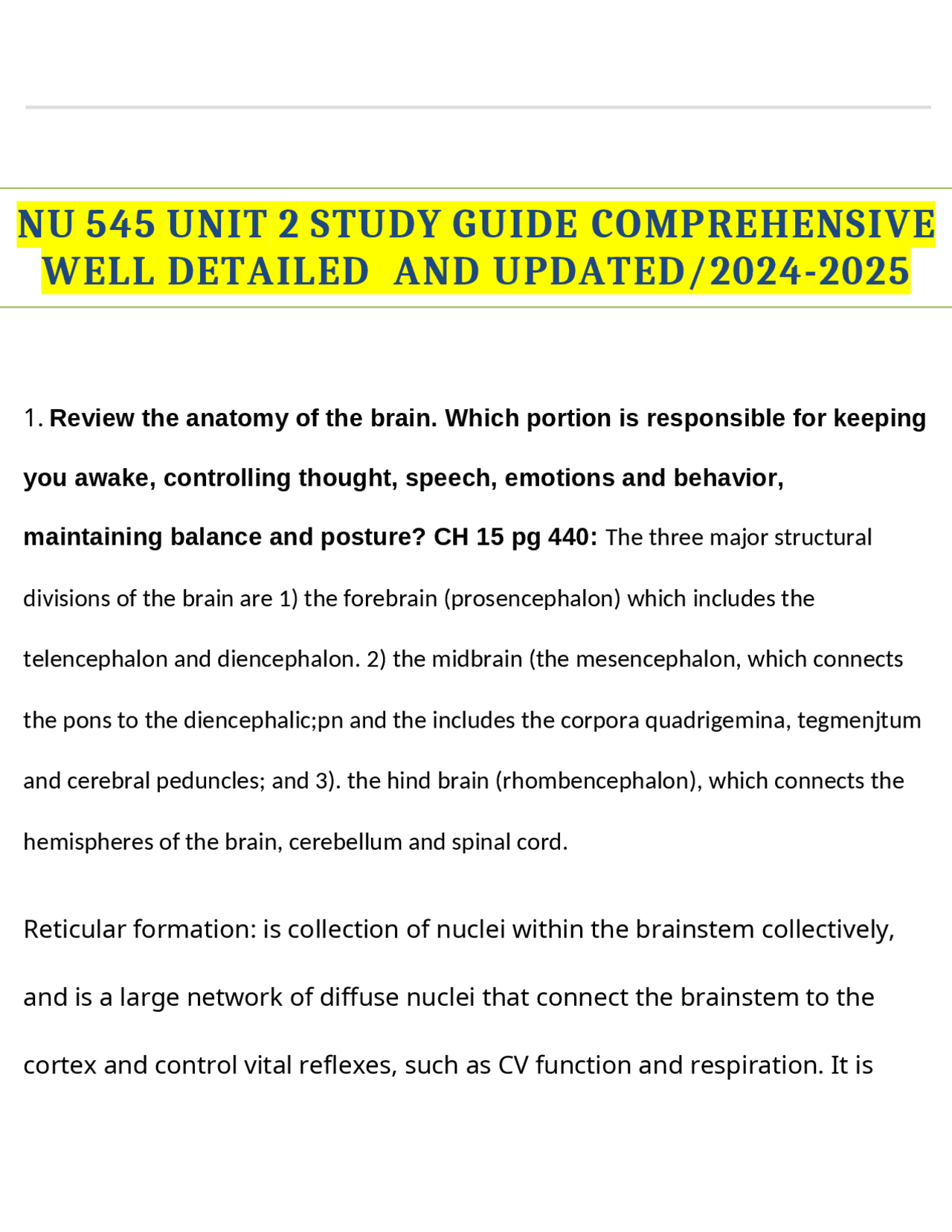 NU 545 UNIT 2 STUDY GUIDE COMPREHENSIVE WELL DETAILED AND UPDATED/2024 ...