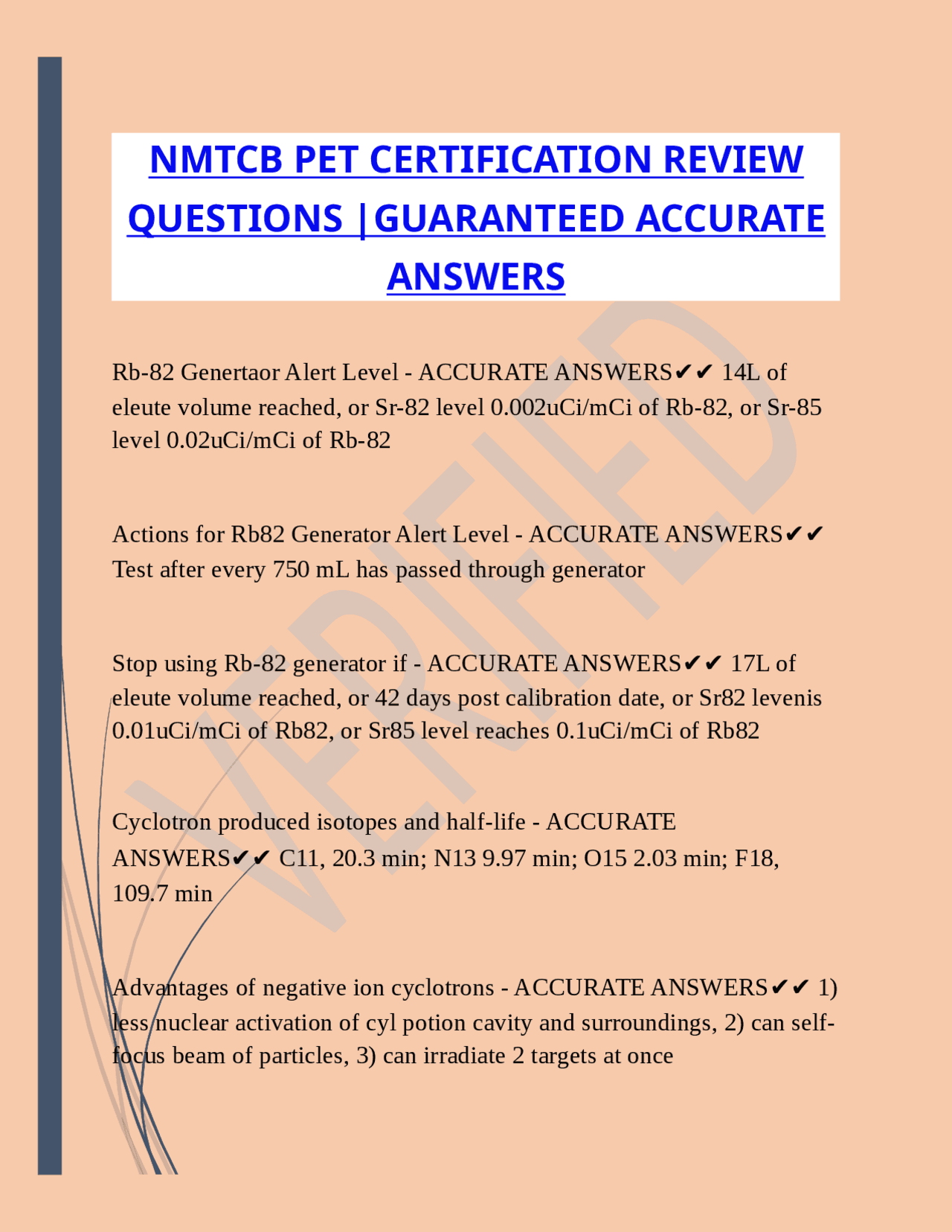 NMTCB PET CERTIFICATION REVIEW QUESTIONS |GUARANTEED ACCURATE ANSWERS ...