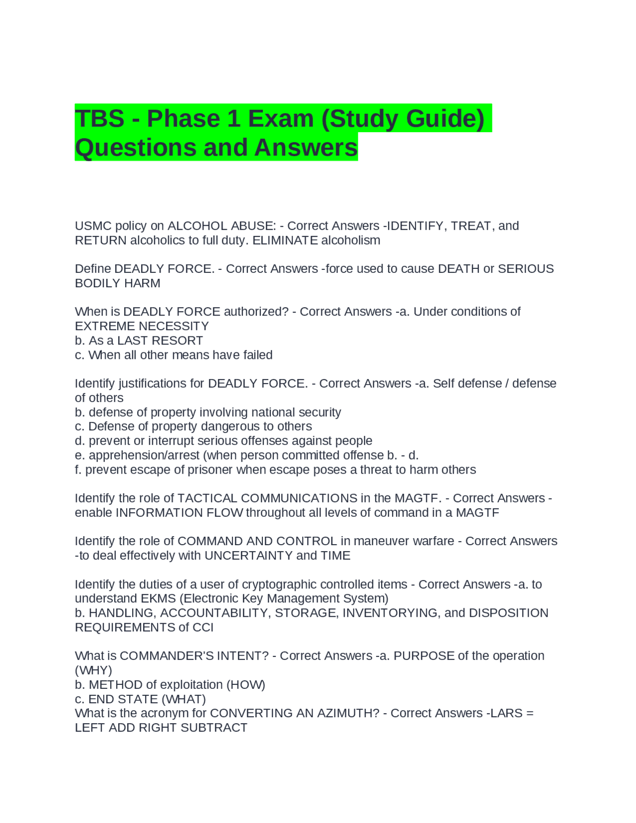 USMC Policy and Procedures: A Study Guide with Questions and Answers ...