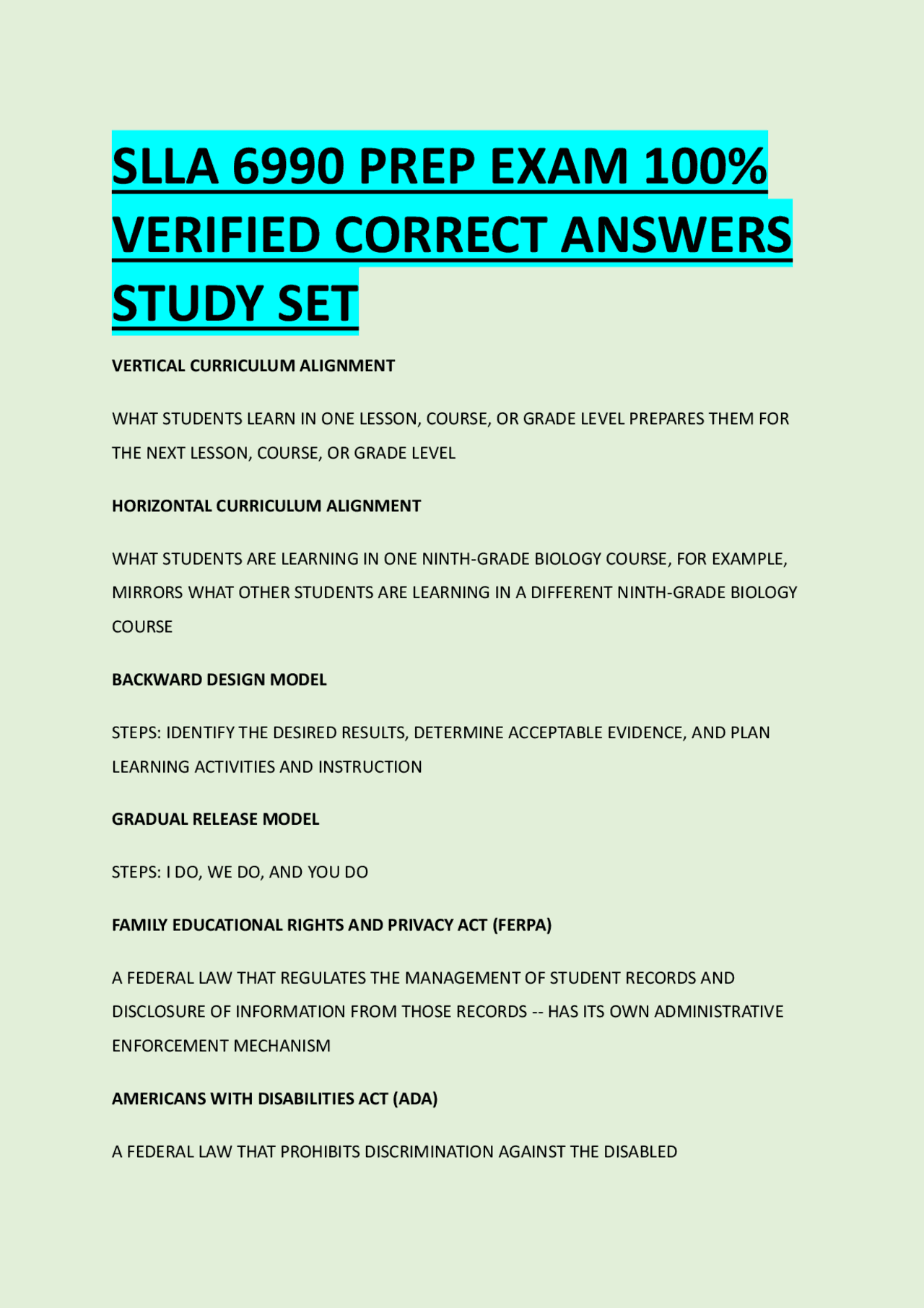 SLLA 6990 PREP EXAM 100% VERIFIED CORRECT ANSWERS STUDY SET | Exams ...
