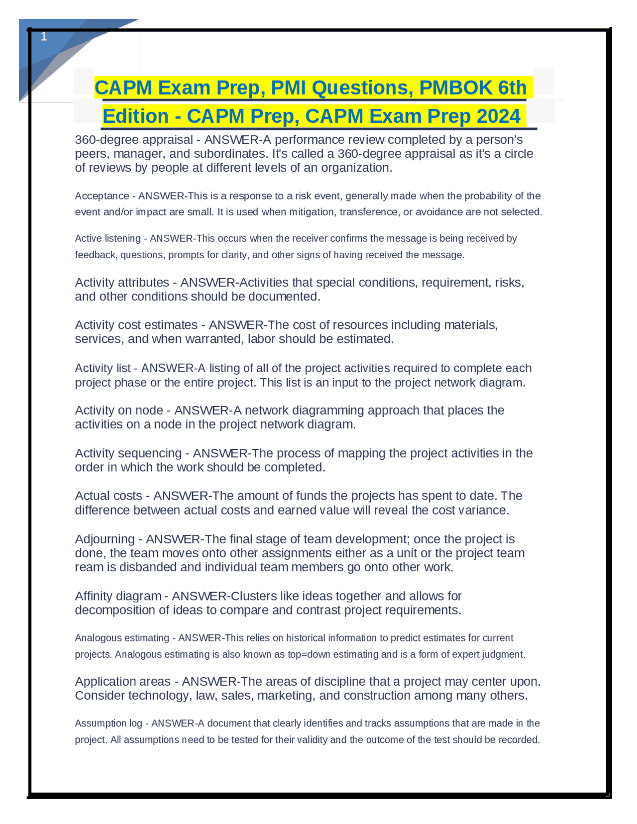Project Management Glossary: Key Terms and Definitions for CAPM Exam ...