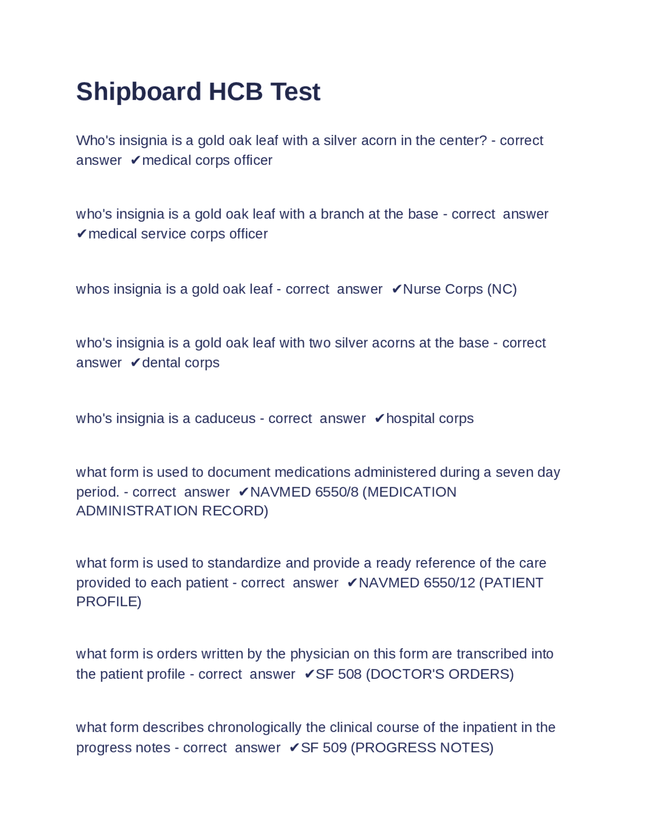 Shipboard HCB Test: Medical Terminology and Procedures | Exams Nursing ...