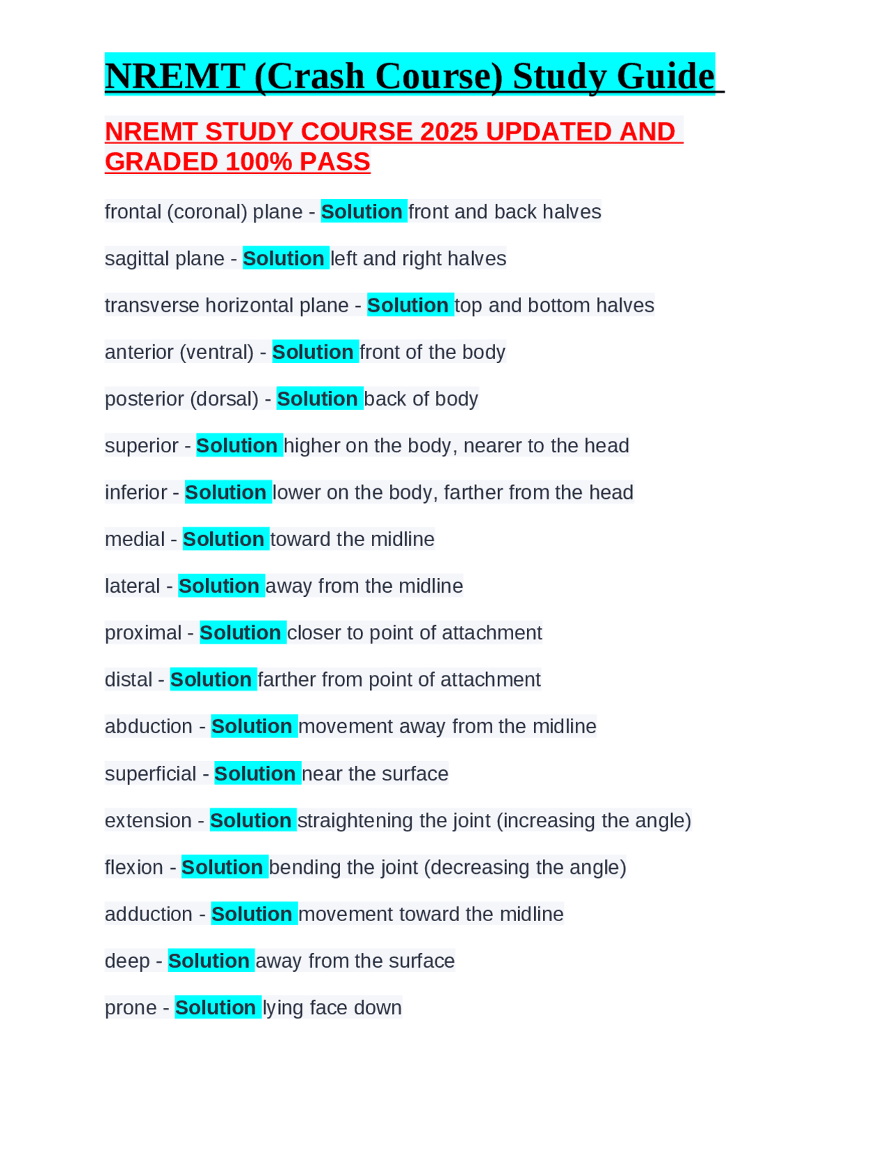 NREMT STUDY COURSE 2025 UPDATED AND GRADED 100% PASS | Exams Nursing ...
