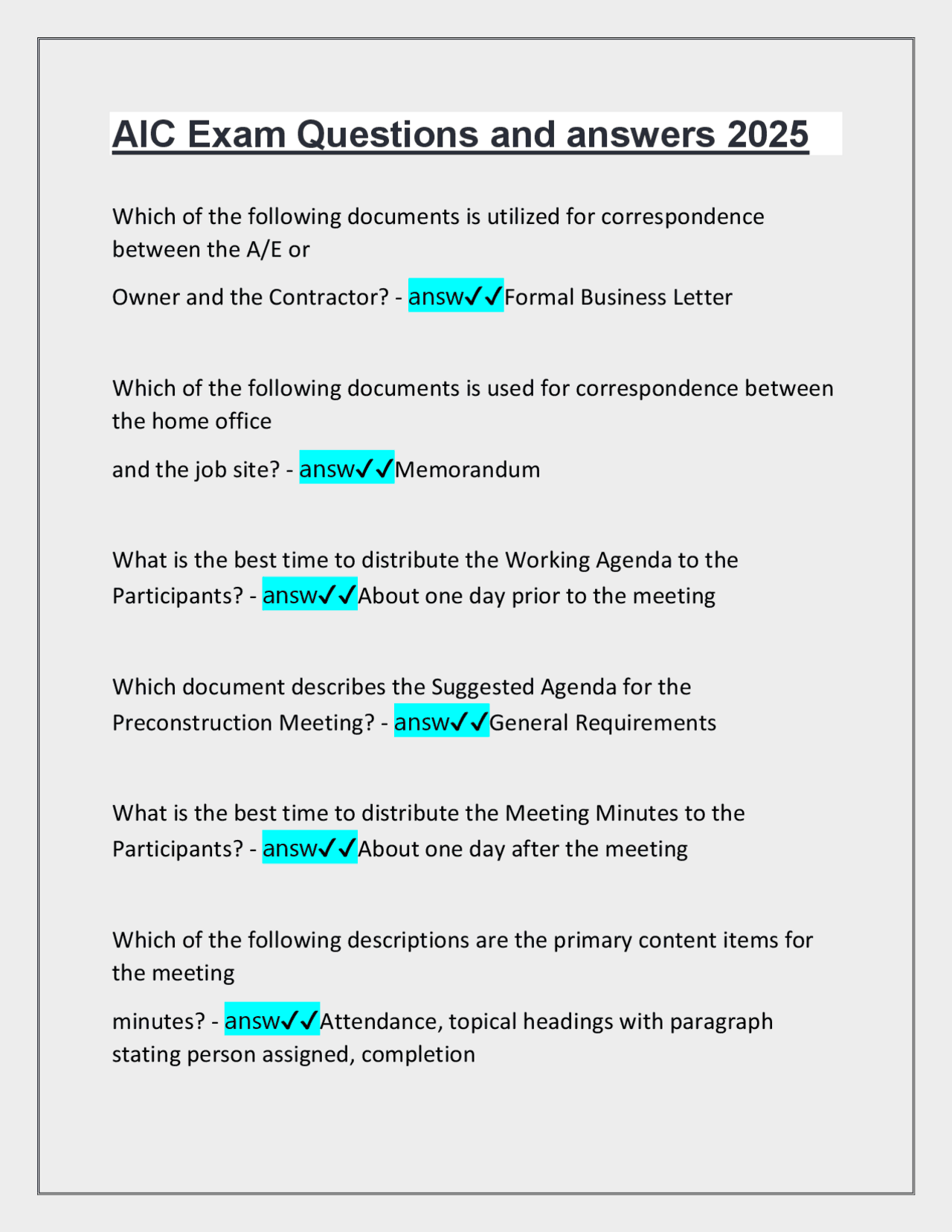AIC Exam Questions and Answers: Construction Management and Materials ...