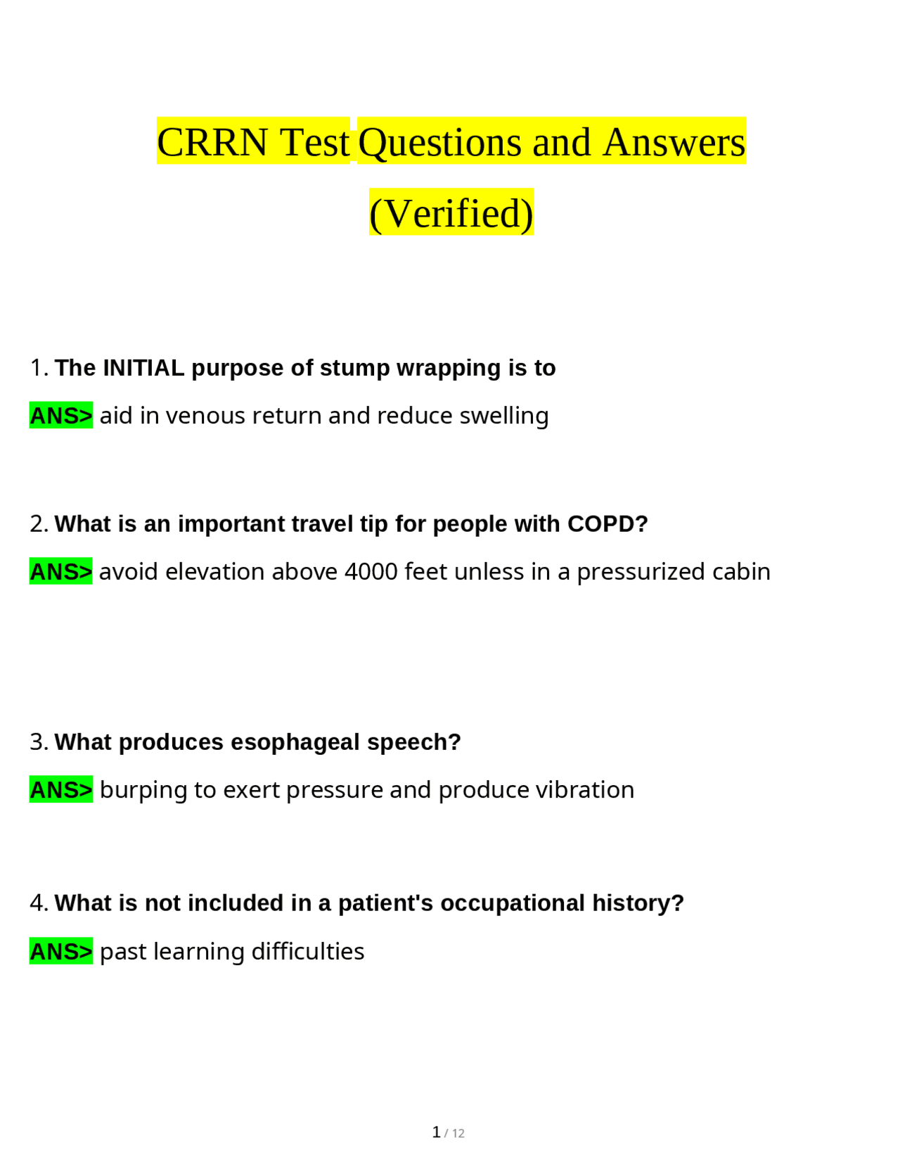 CRRN Test Questions and Answers: Comprehensive Guide for Rehabilitation ...