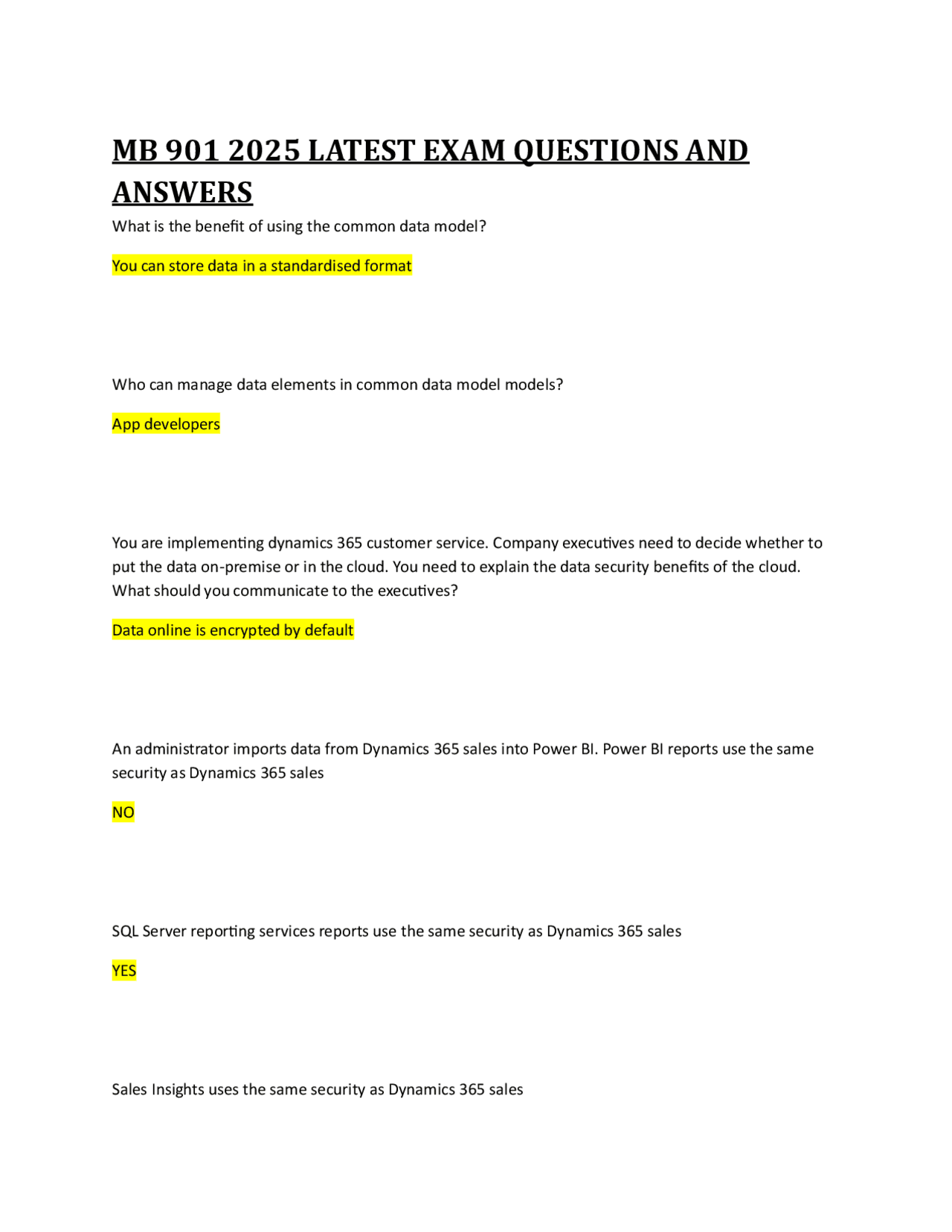MB 901 2025 LATEST EXAM QUESTIONS AND ANSWERS | Exams Dynamics | Docsity