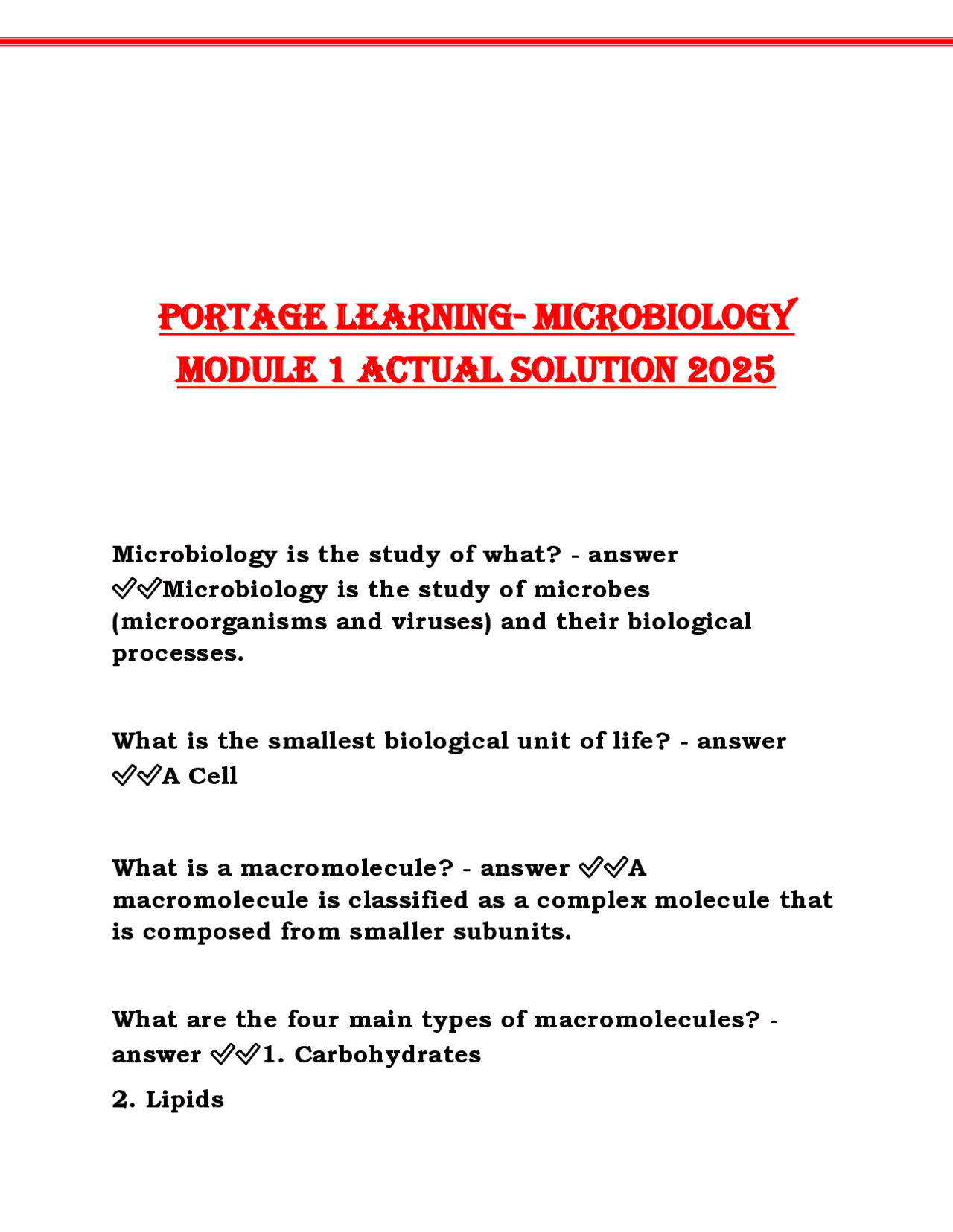 Portage Learning- Microbiology Module 1 actual solution 2025.pdf ...