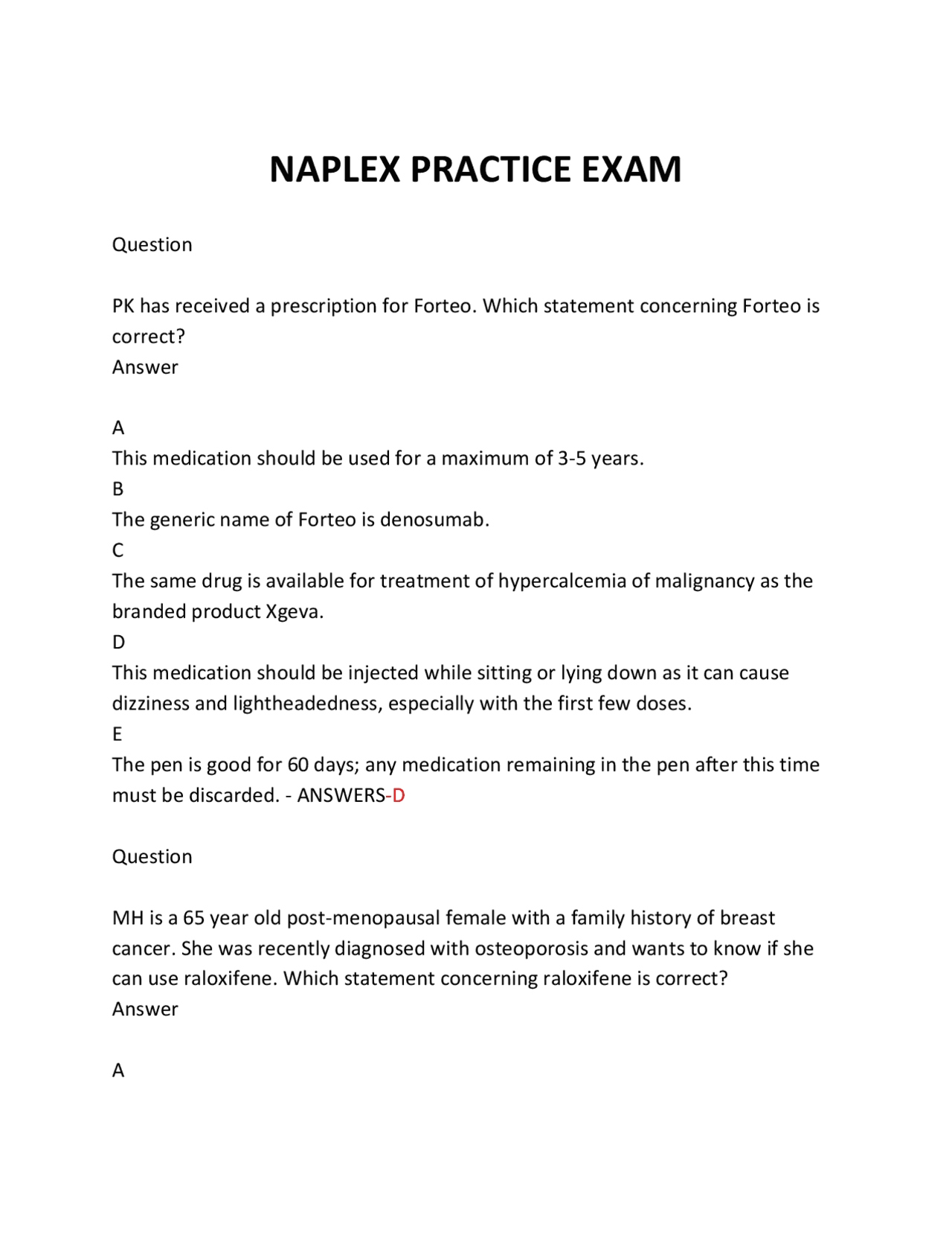 NAPLEX PRACTICE EXAM QUESTIONS AND ANSWERS 2025 | Exams Nursing | Docsity