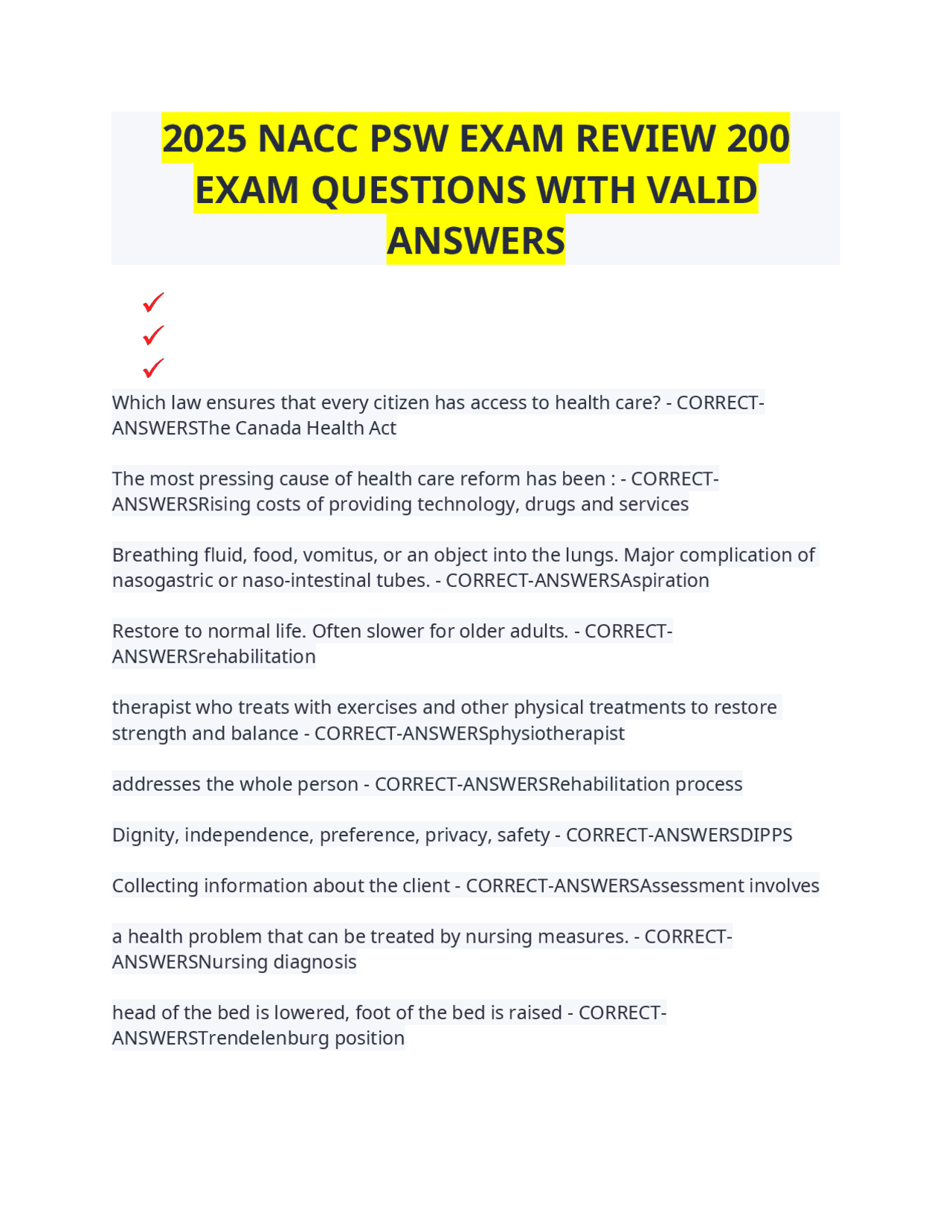 2025 NACC PSW EXAM REVIEW 200 EXAM QUESTIONS WITH VALID ANSWERS | Exams ...