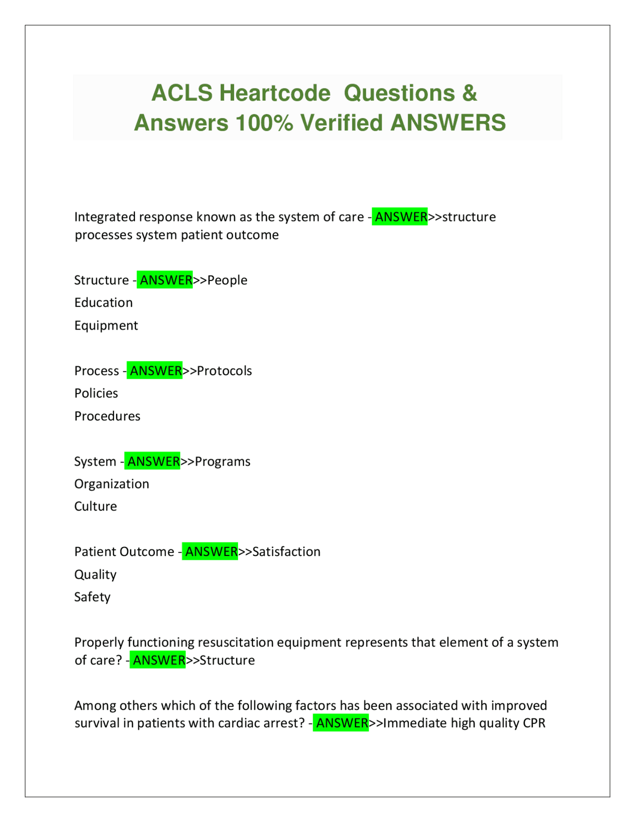 ACLS Heartcode Questions and Answers: A Comprehensive Guide for ...