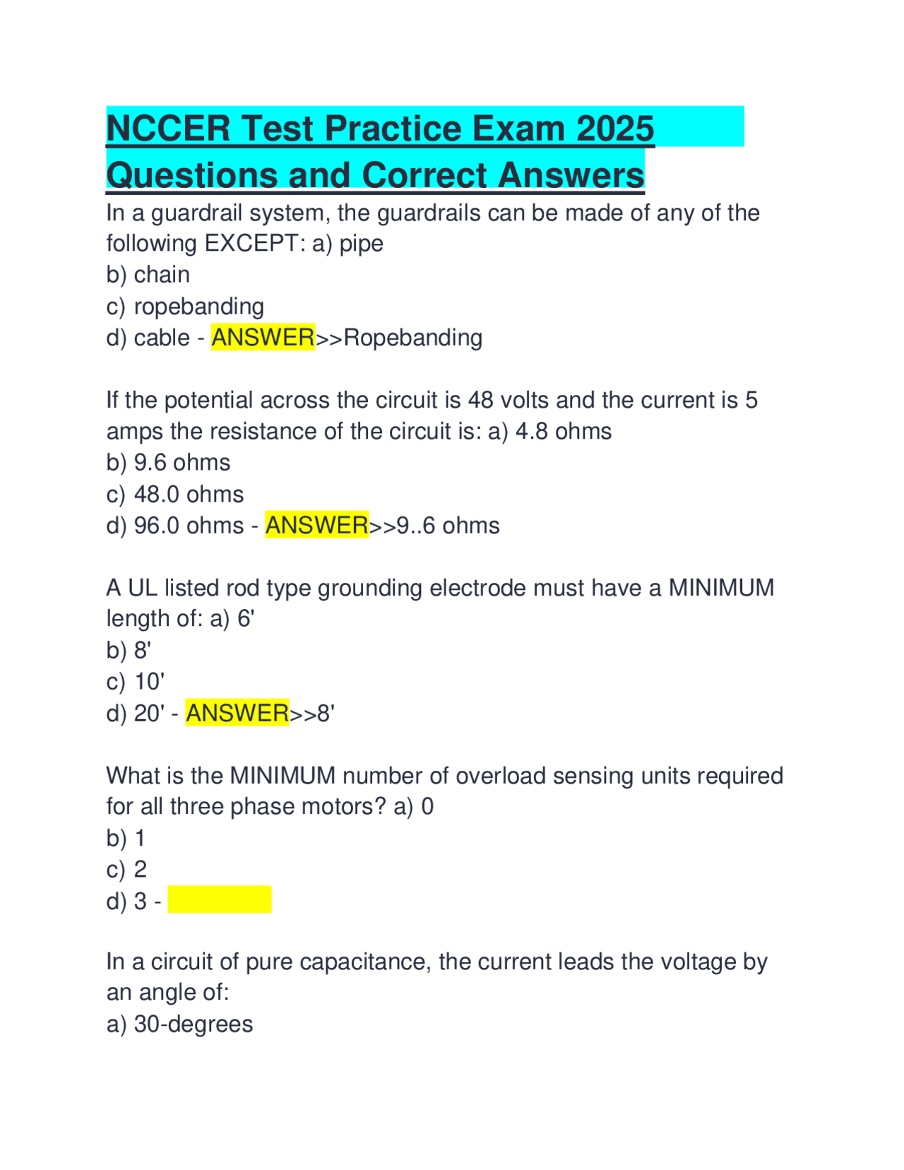 NCCER Test Practice Exam 2025 Questions and Correct Answers | Exams ...