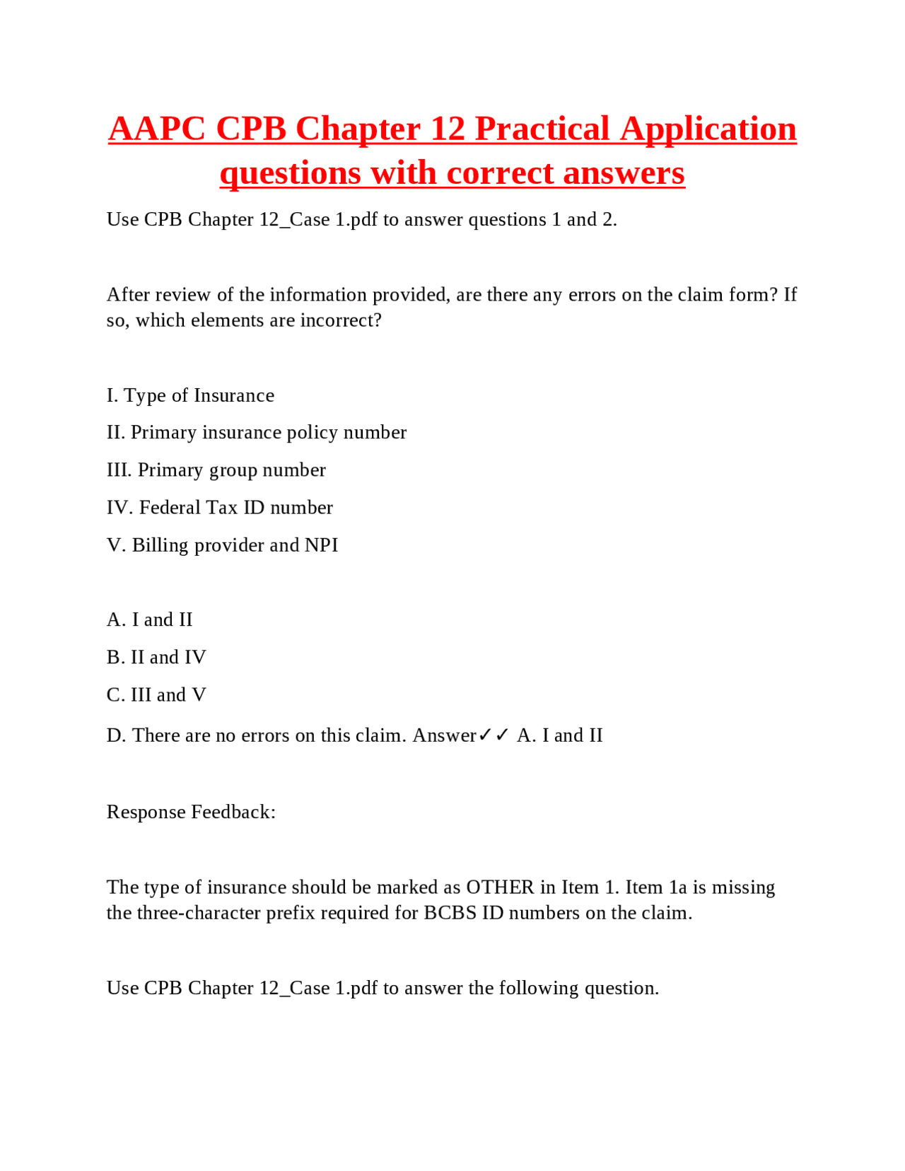 AAPC CPB Chapter 12 Practical Application questions with correct ...