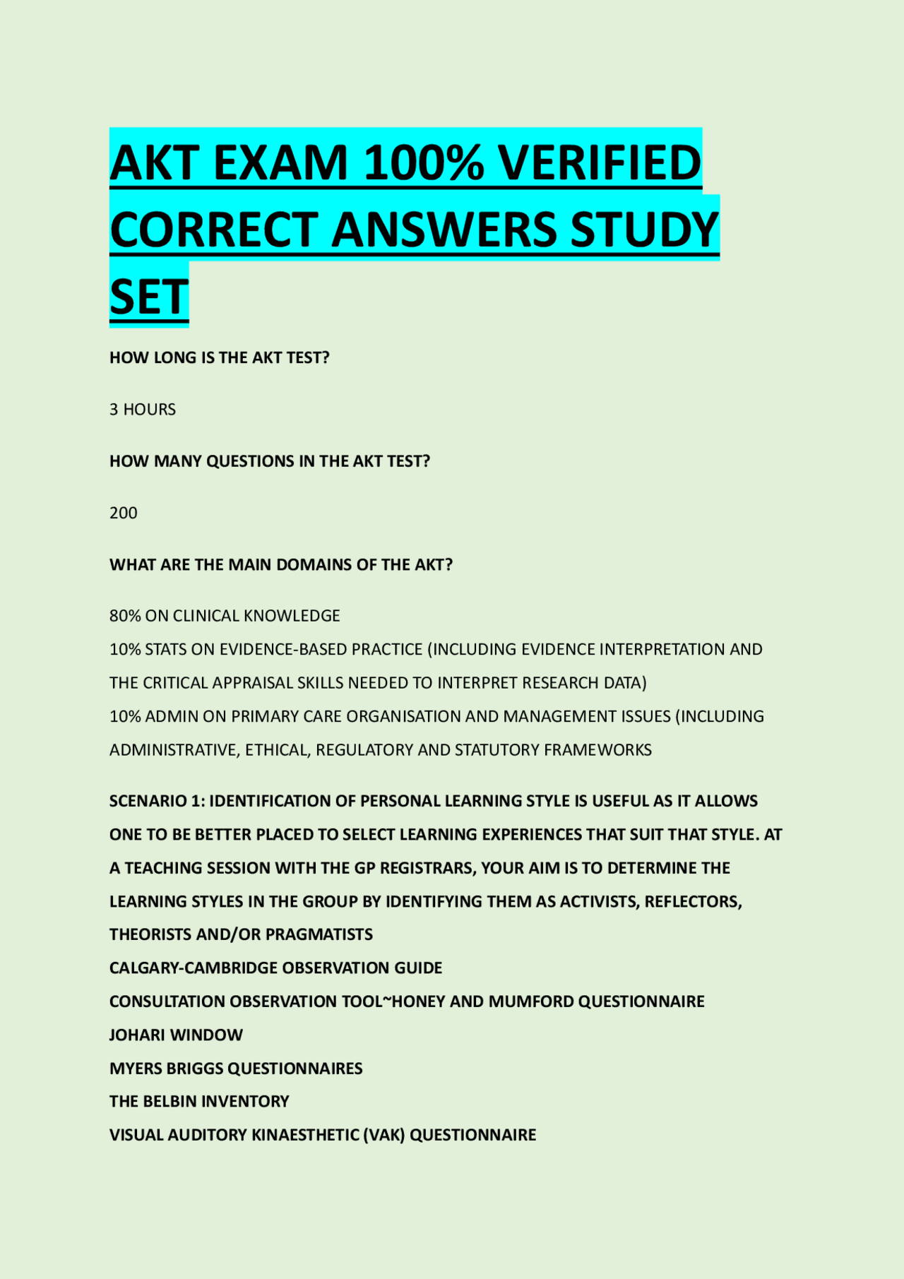 AKT EXAM 100% VERIFIED CORRECT ANSWERS STUDY SET | Exams Organization ...