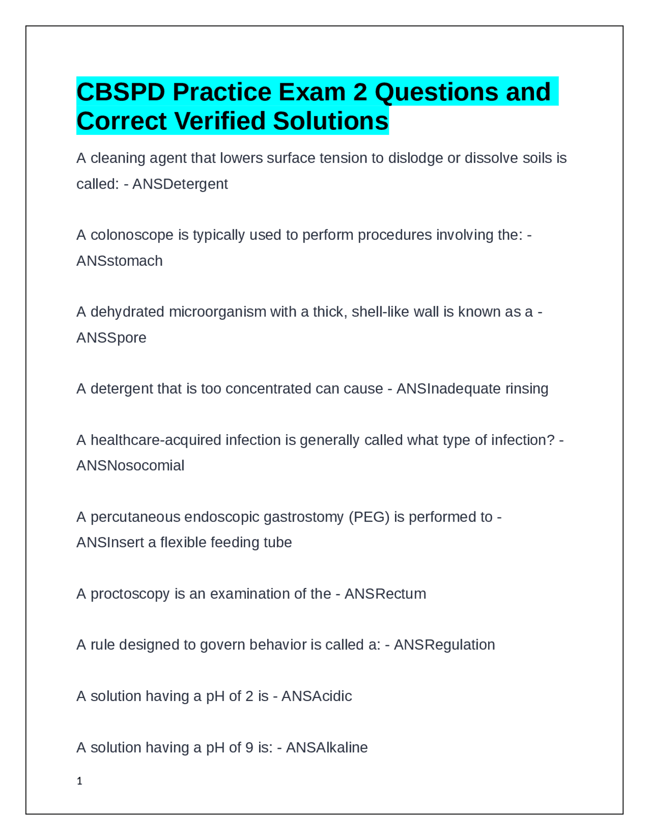 CBSPD Practice Exam 2: Questions and Verified Solutions for Endoscopy ...