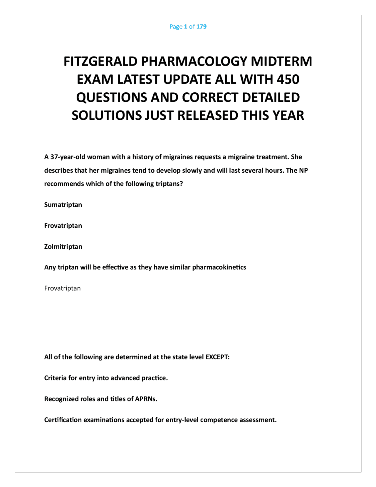 FITZGERALD PHARMACOLOGY MIDTERM EXAM LATEST UPDATE ALL WITH 450 ...