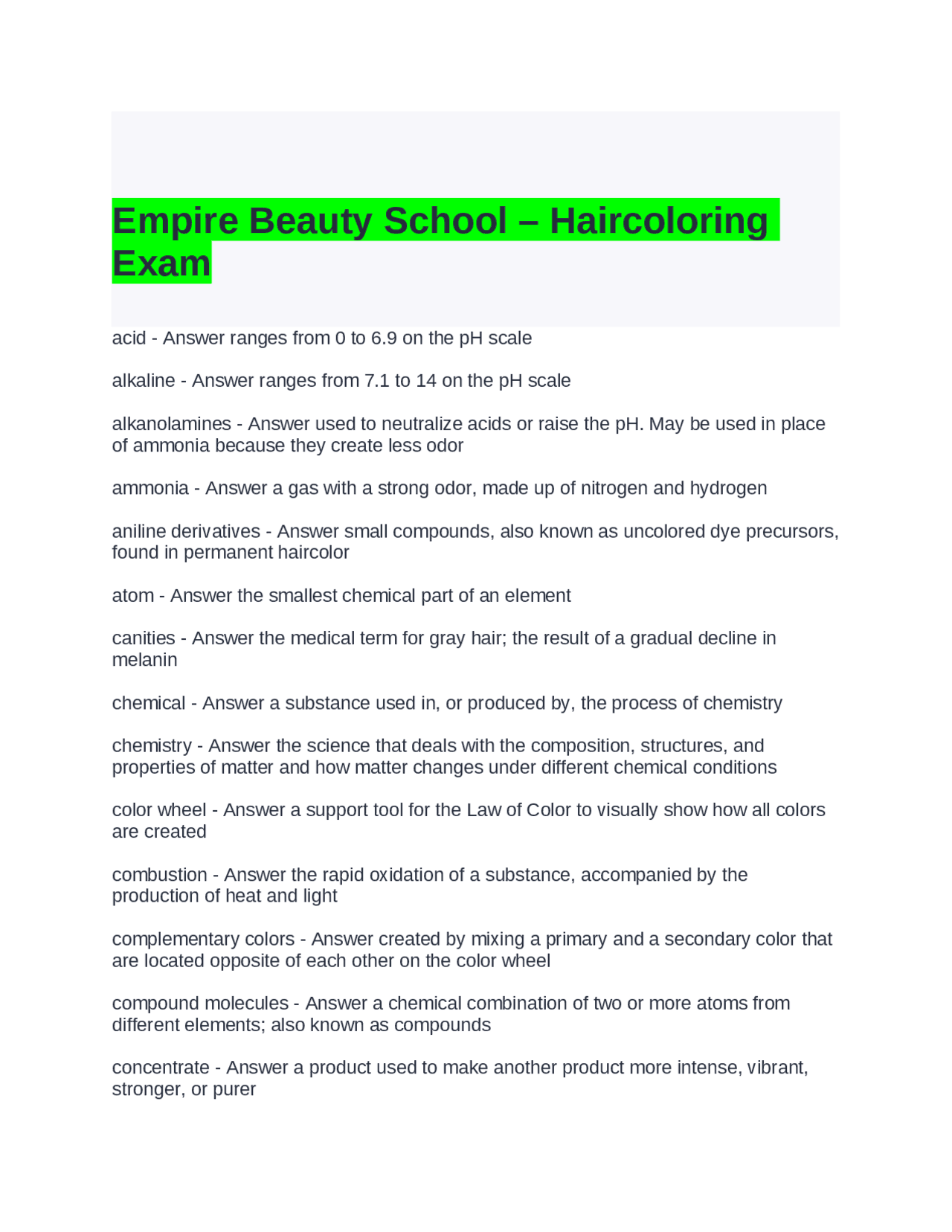 Hair Coloring Exam: Definitions and Concepts for Beauty Professionals ...