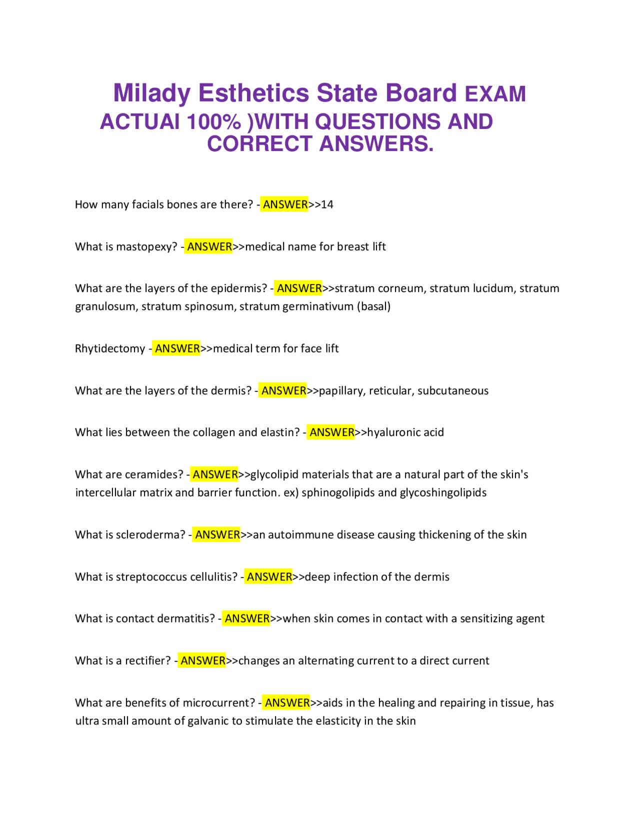 Milady Esthetics State Board Exam: Questions and Answers | Exams ...