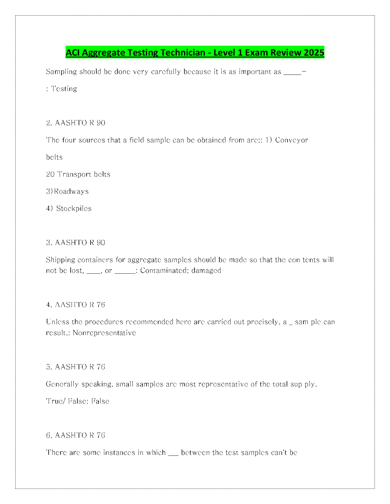ACI Aggregate Testing Technician - Level 1 Exam Review 2025 | Exams ...