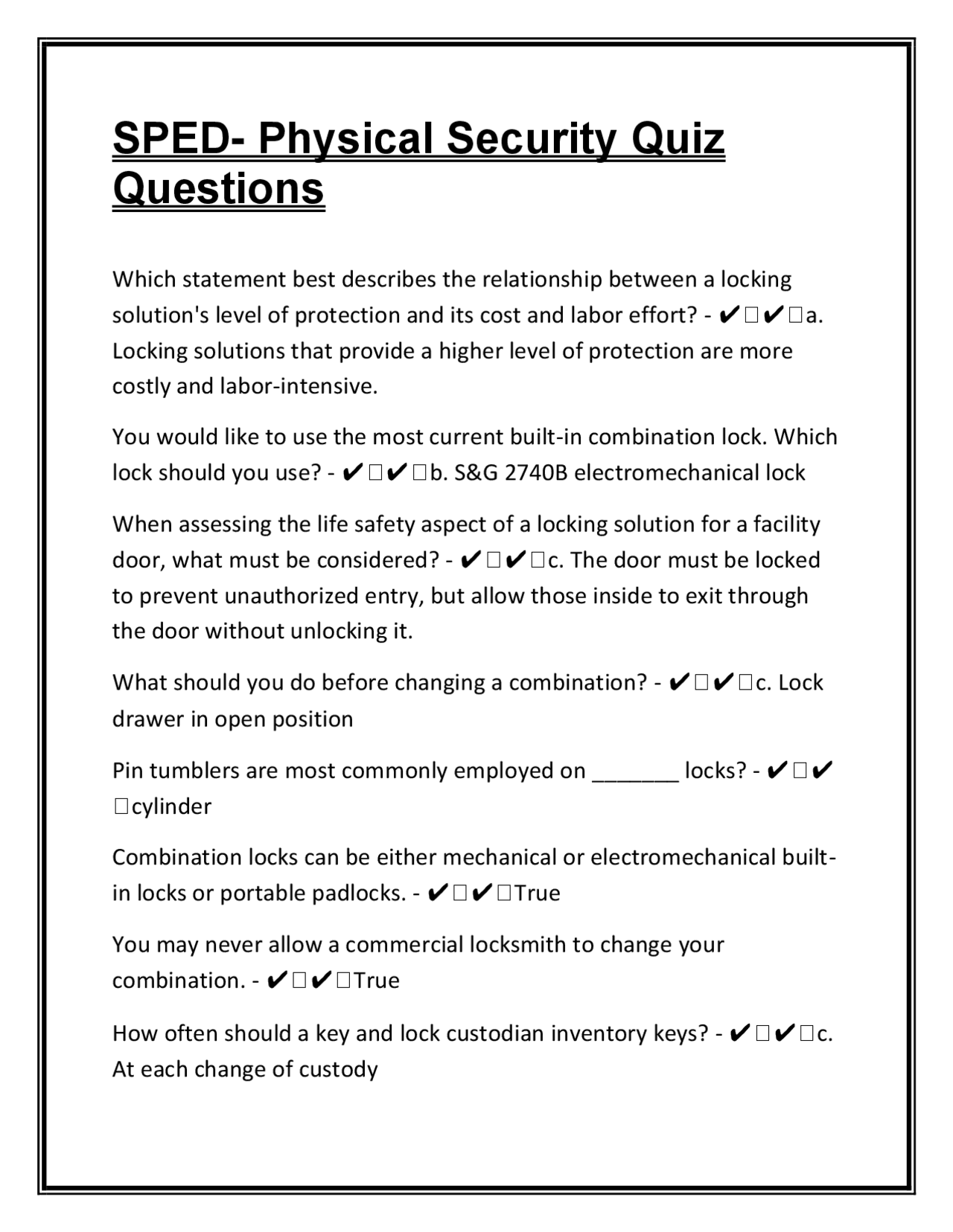 SPED- Physical Security Quiz Questions With Verified Guaranteed ...