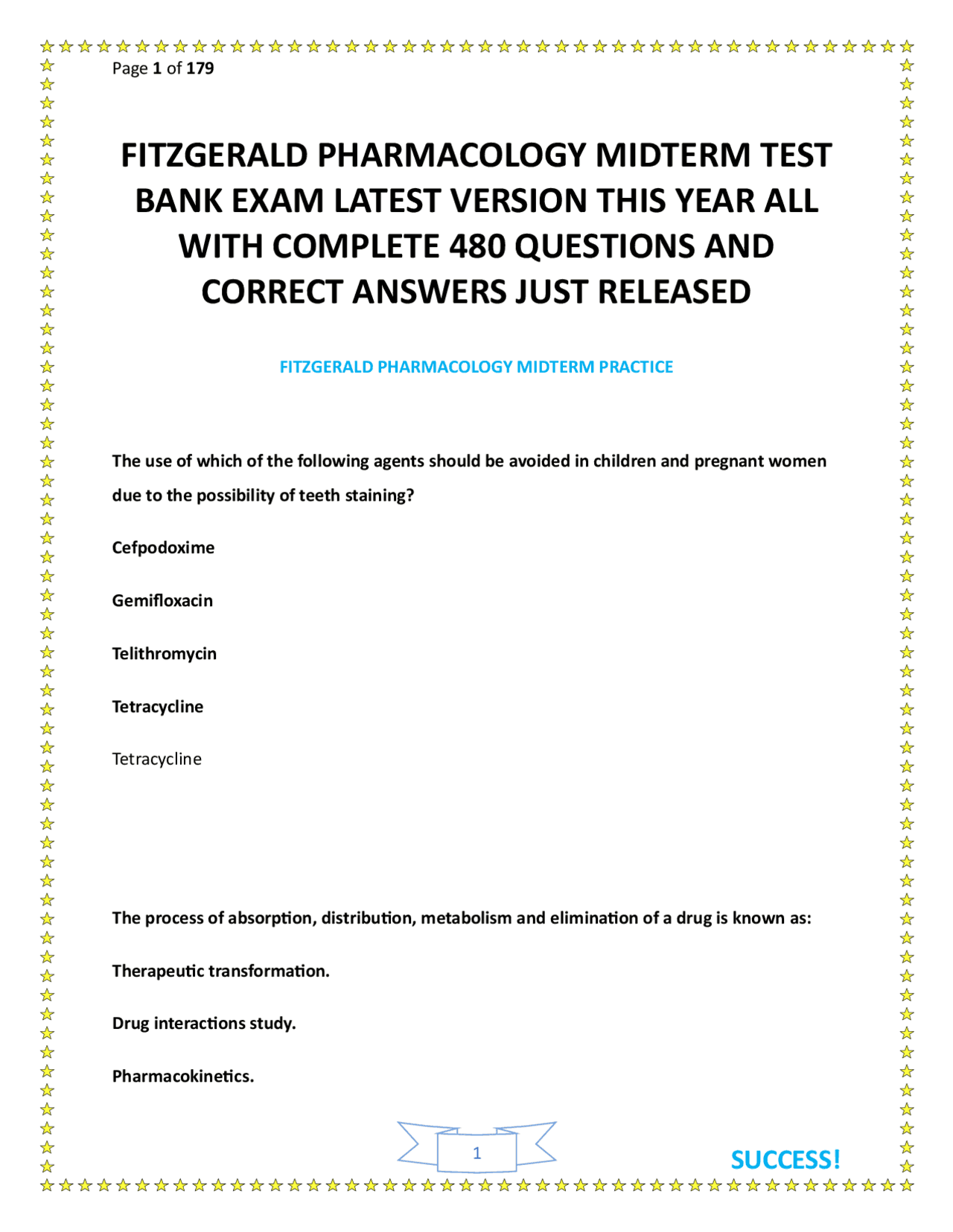 FITZGERALD PHARMACOLOGY MIDTERM TEST BANK EXAM LATEST VERSION THIS YEAR ...