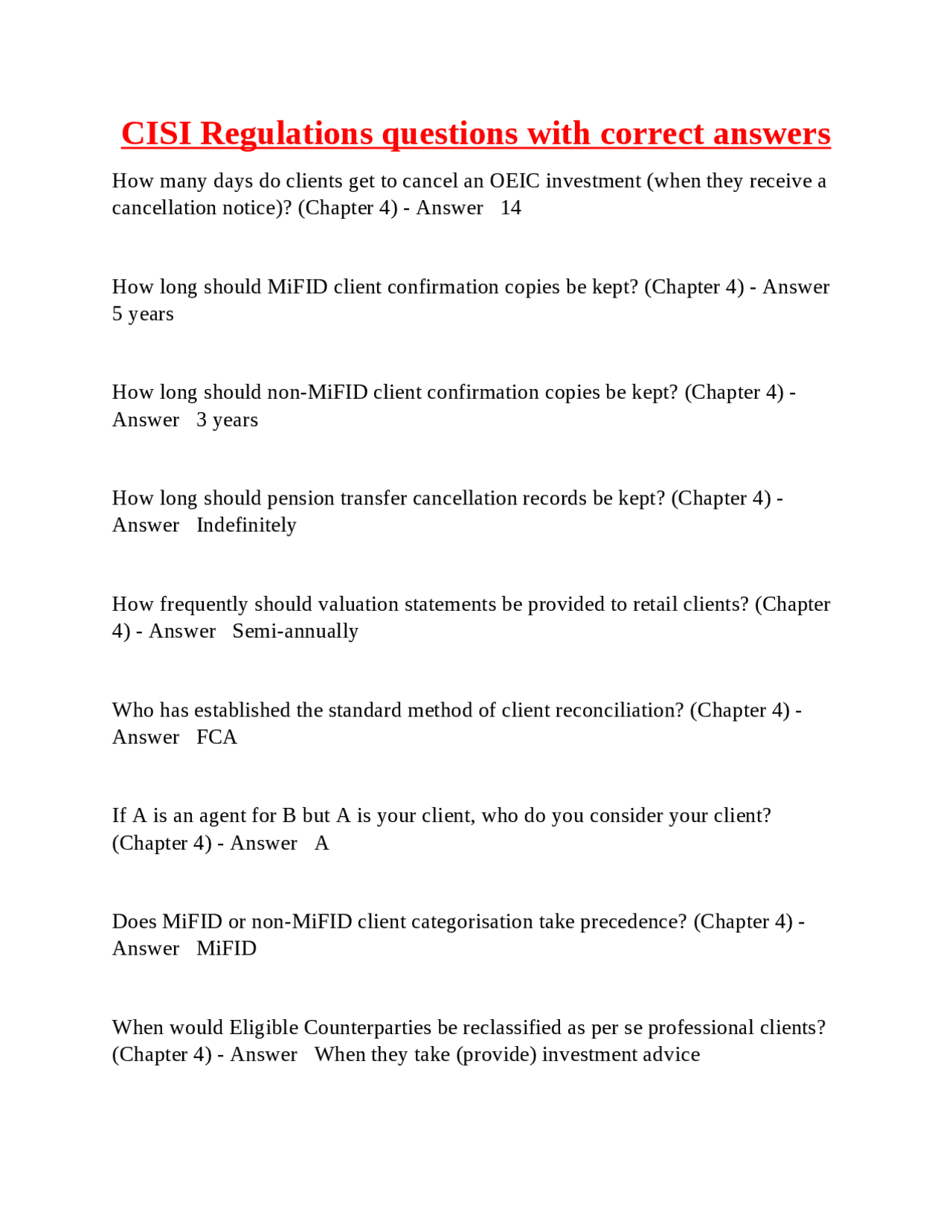 CISI Regulations questions with correct answers | Exams Accounting ...