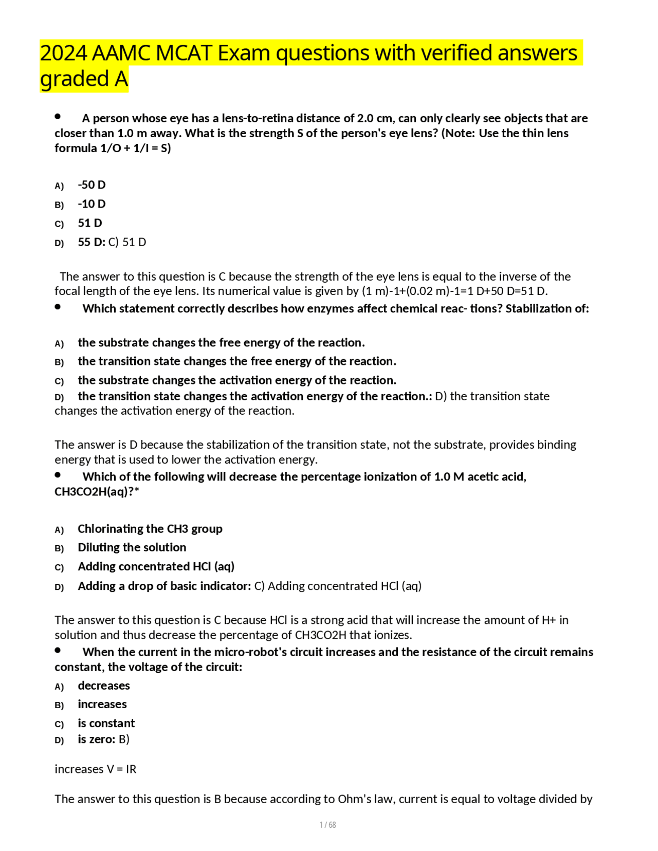 2024 AAMC MCAT Exam questions with verified answers graded A | Exams ...