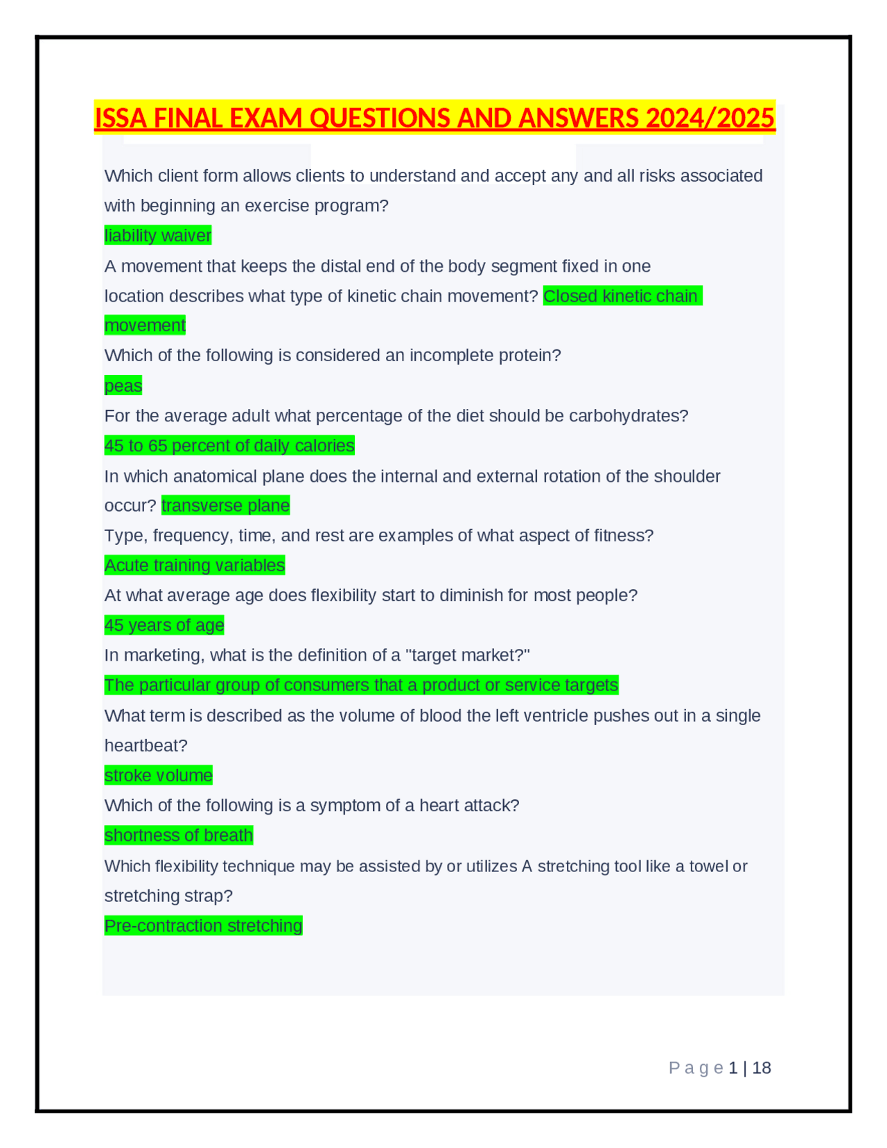 ISSA Final Exam Questions and Answers 2024/2025 | Exams Nursing | Docsity