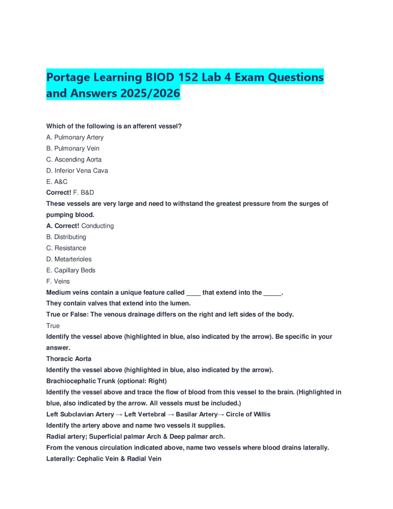 Portage Learning BIOD 152 Lab 4 Exam Questions and Answers 2025/2026 ...