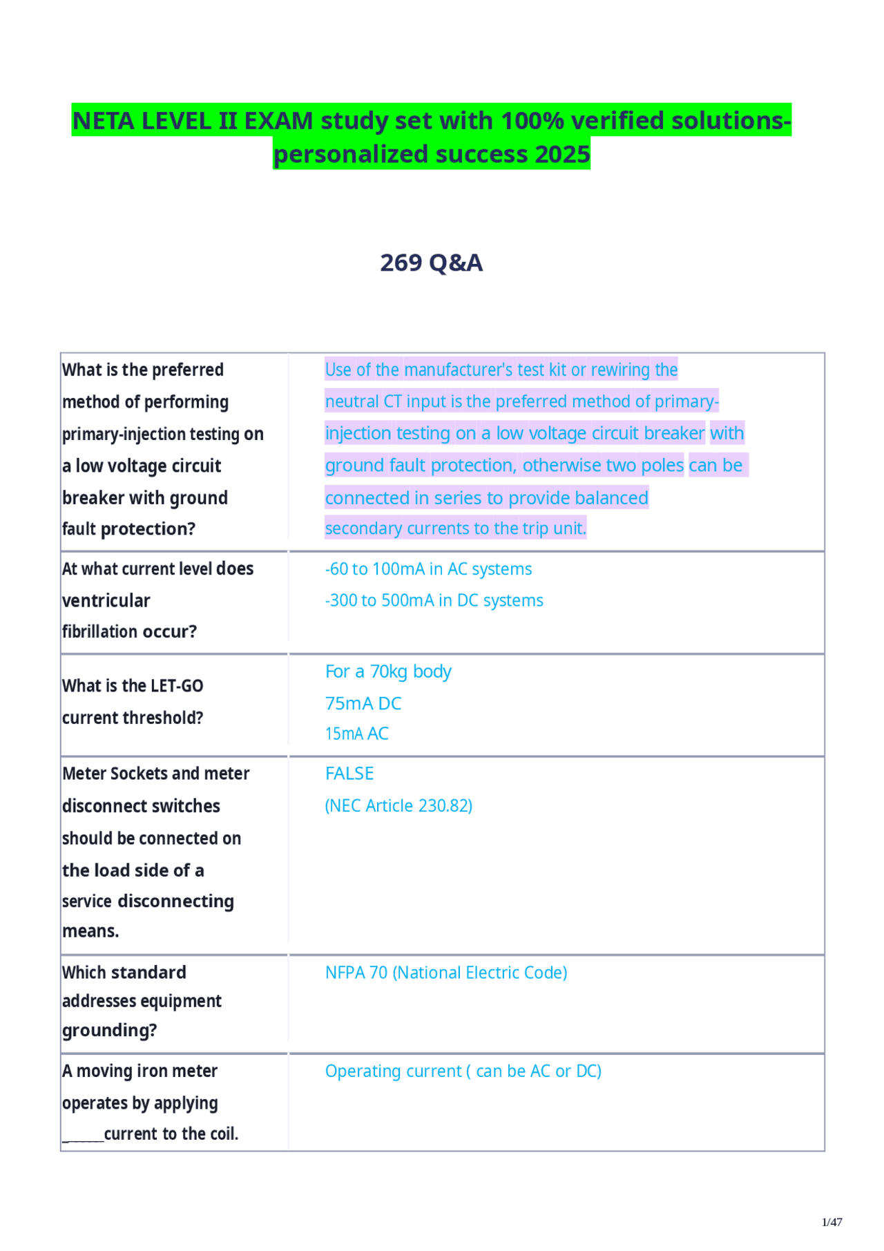 NETA LEVEL II EXAM study set with 100% verified solutions-personalized ...