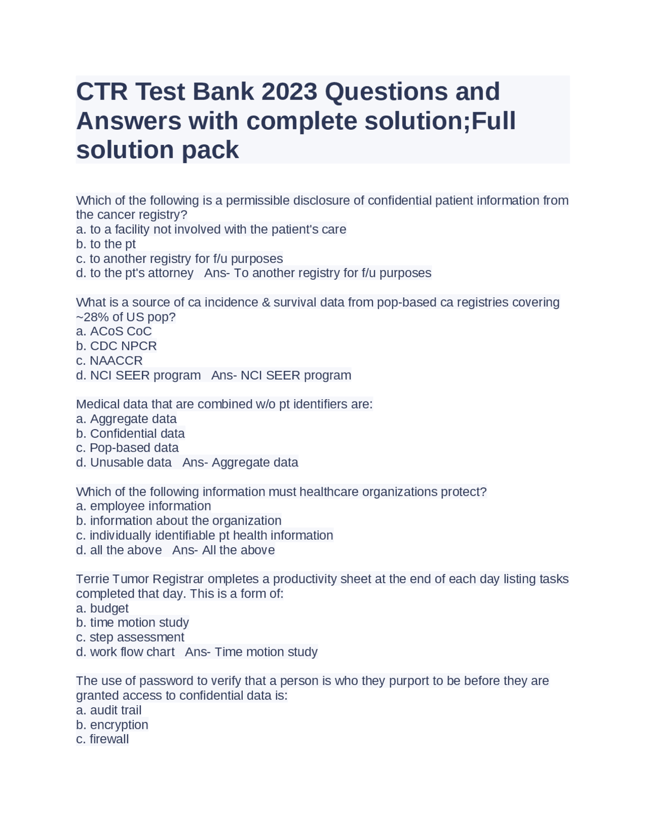 CTR Test Bank 2023 Questions and Answers with complete solution;Full ...